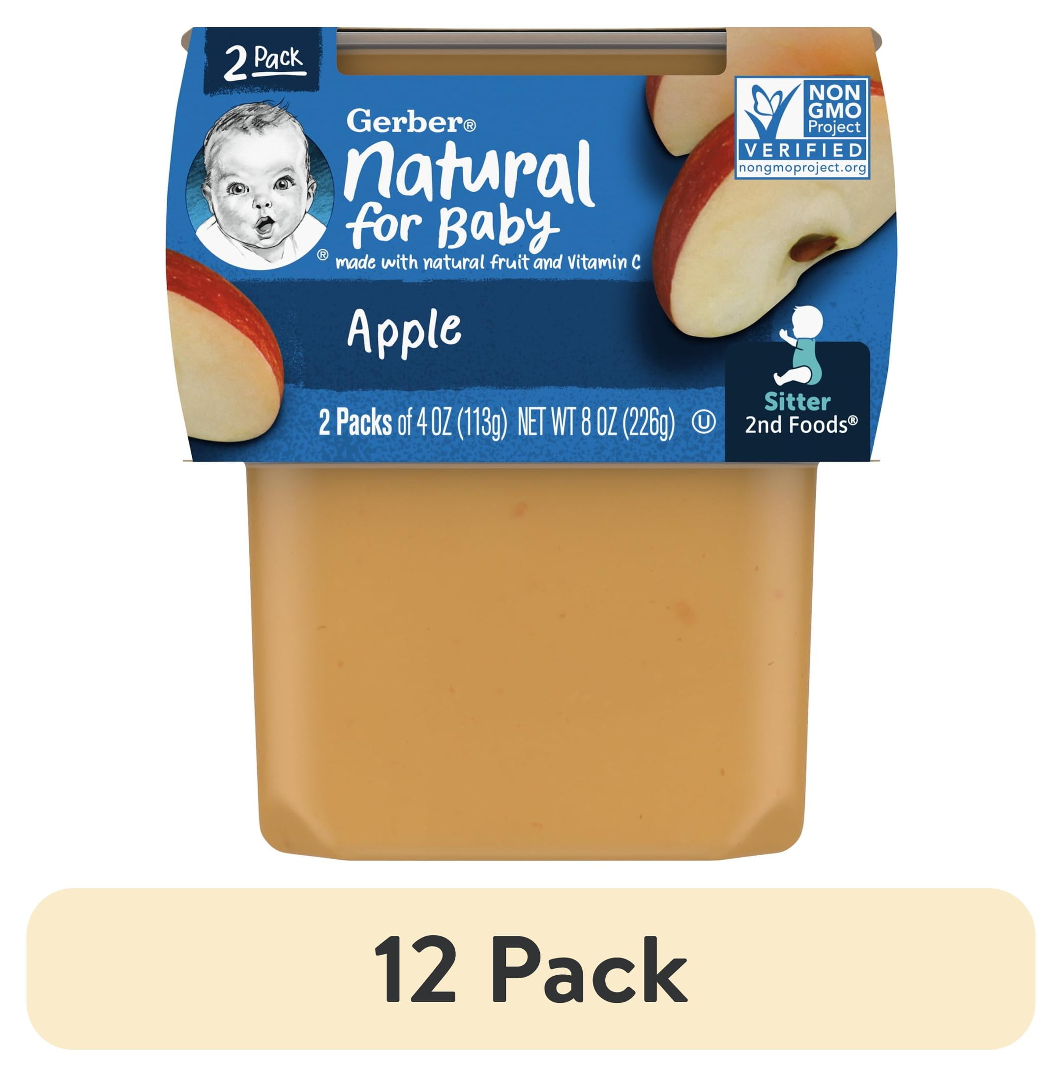 (12 pack) Gerber Stage 2 Baby Food, Apple Puree, 4 oz Tubs (2 Pack) 8 ...