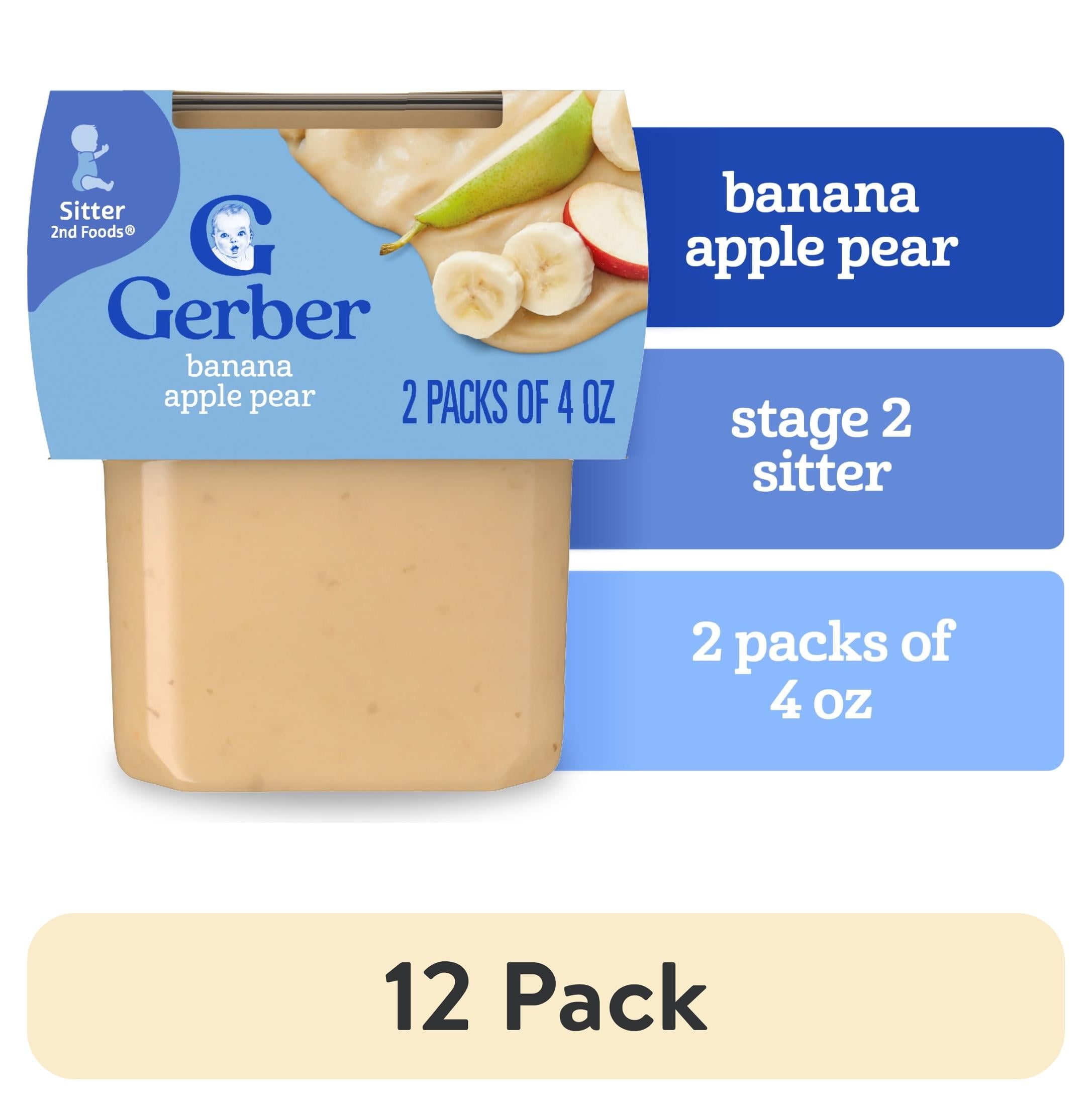 (12 pack) Gerber Stage 2 Baby Food, Banana Apple Pear Puree Tub, Baby ...