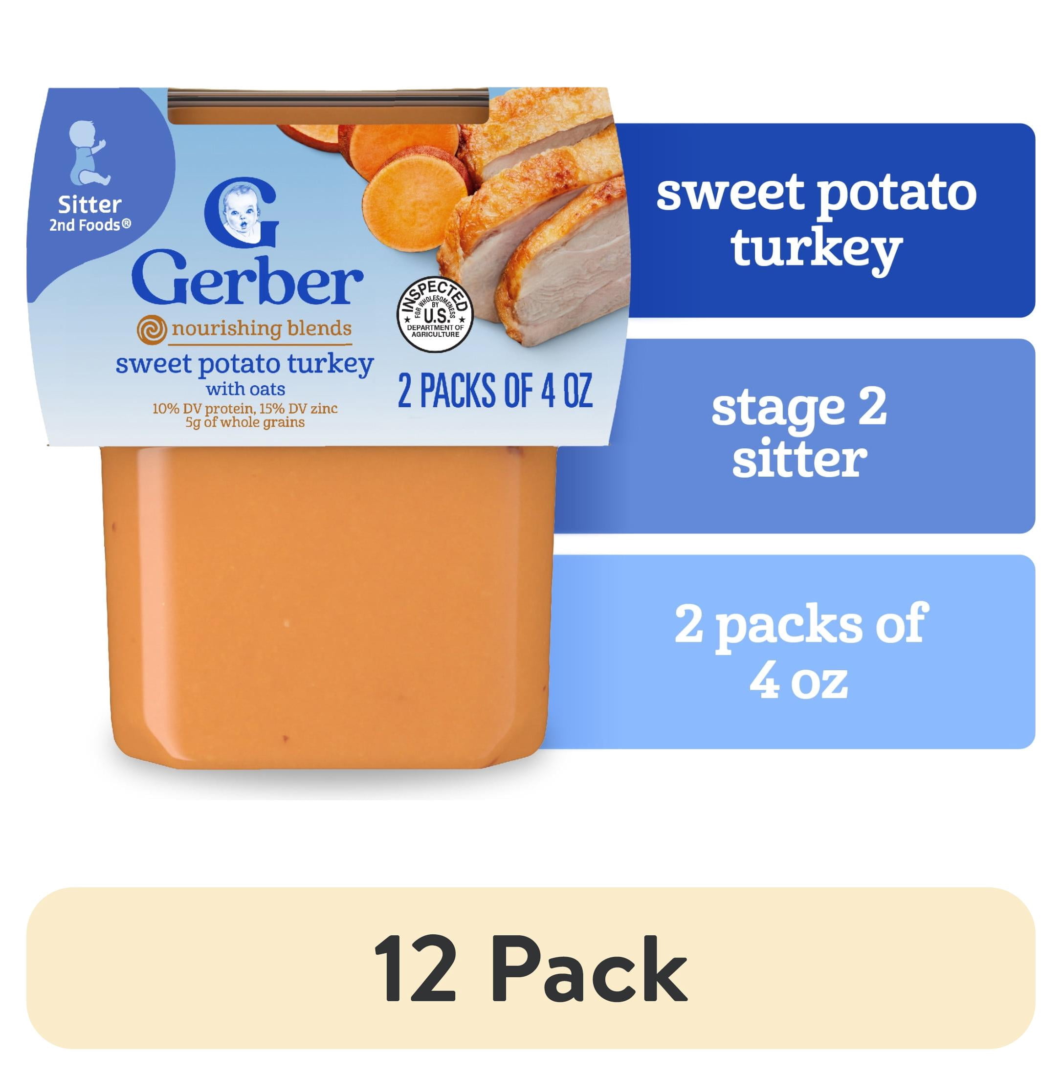 (12 pack) Gerber Stage 2 Baby Food, Sweet Potato Turkey with Oats Puree ...