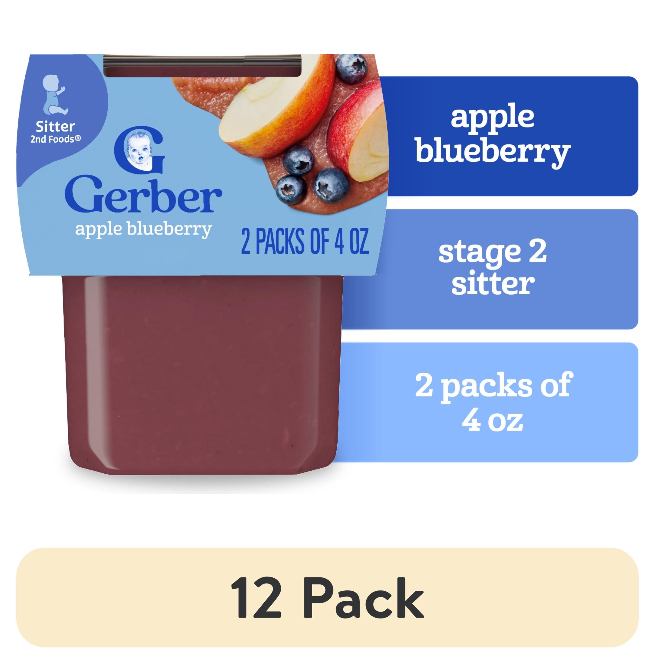 (12 pack) Gerber Stage 2 Baby Food, Apple Blueberry Puree Tub, Baby ...