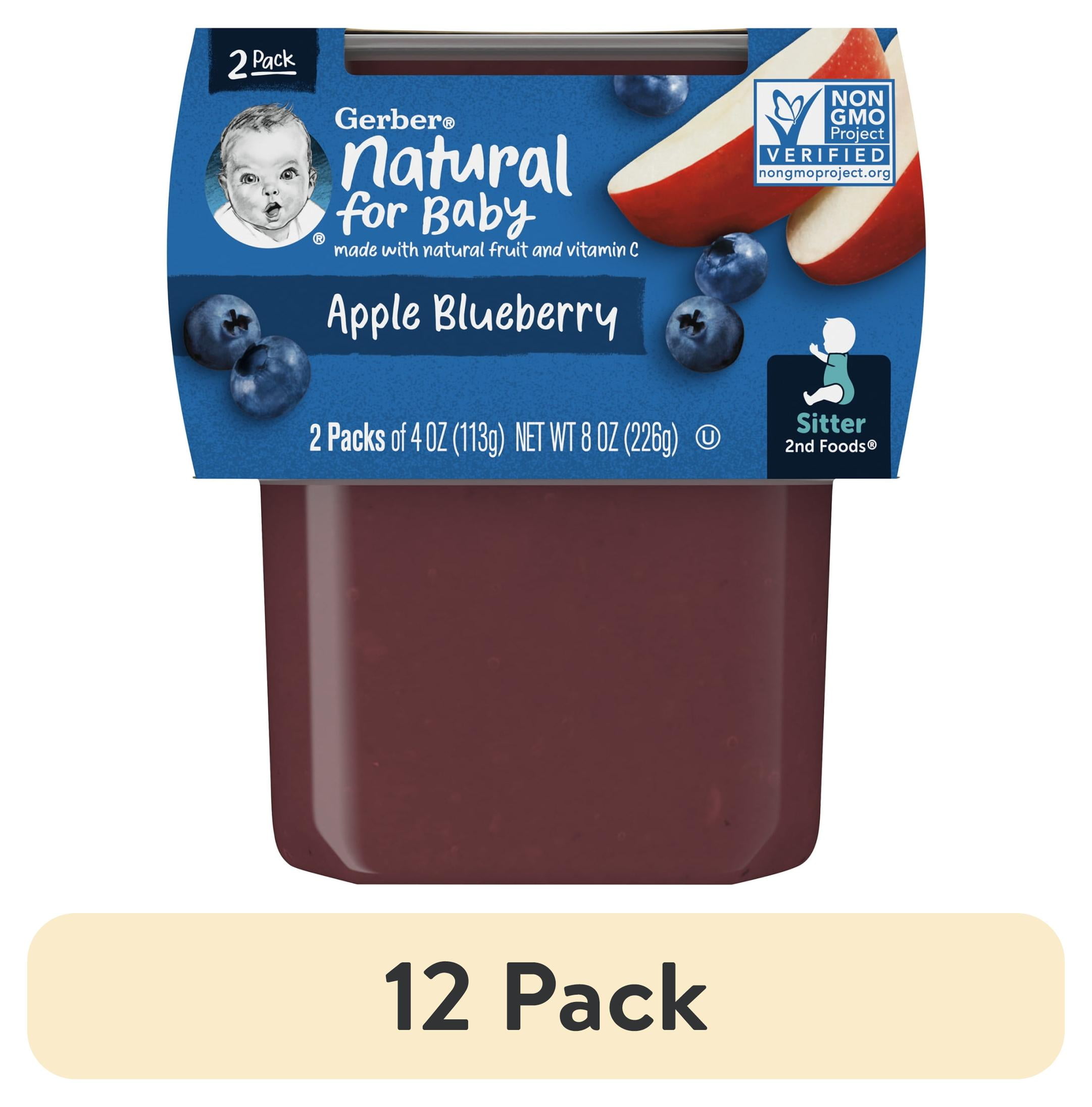 (12 pack) Gerber 2nd Foods Natural for Baby Baby Food, Apple Blueberry, 4 oz Tubs (2 Pack ...
