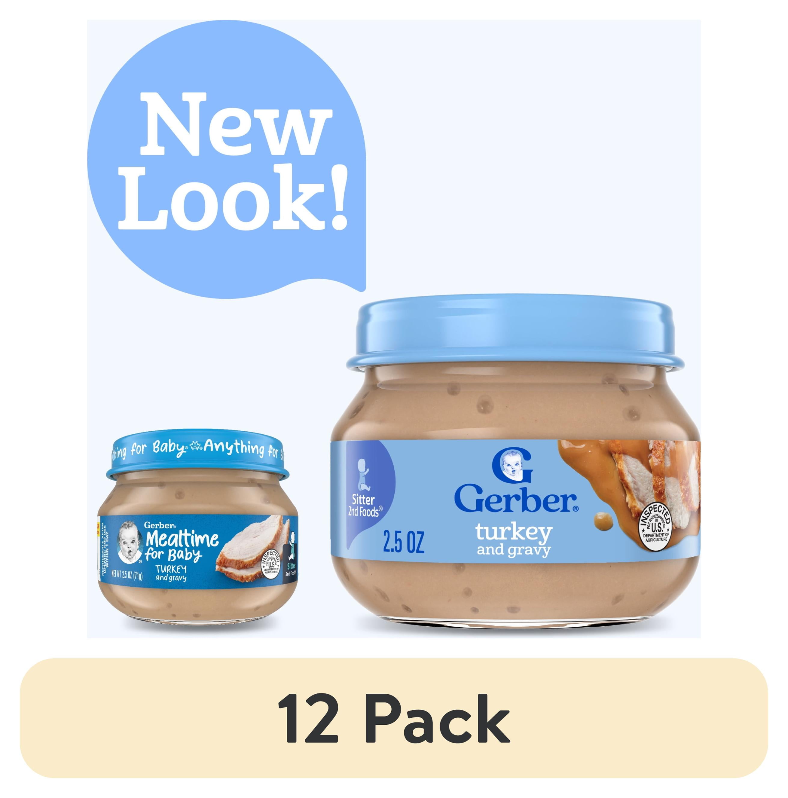 (12 pack) Gerber Stage 2 Baby Food, Turkey and Gravy Jar, Baby Food ...
