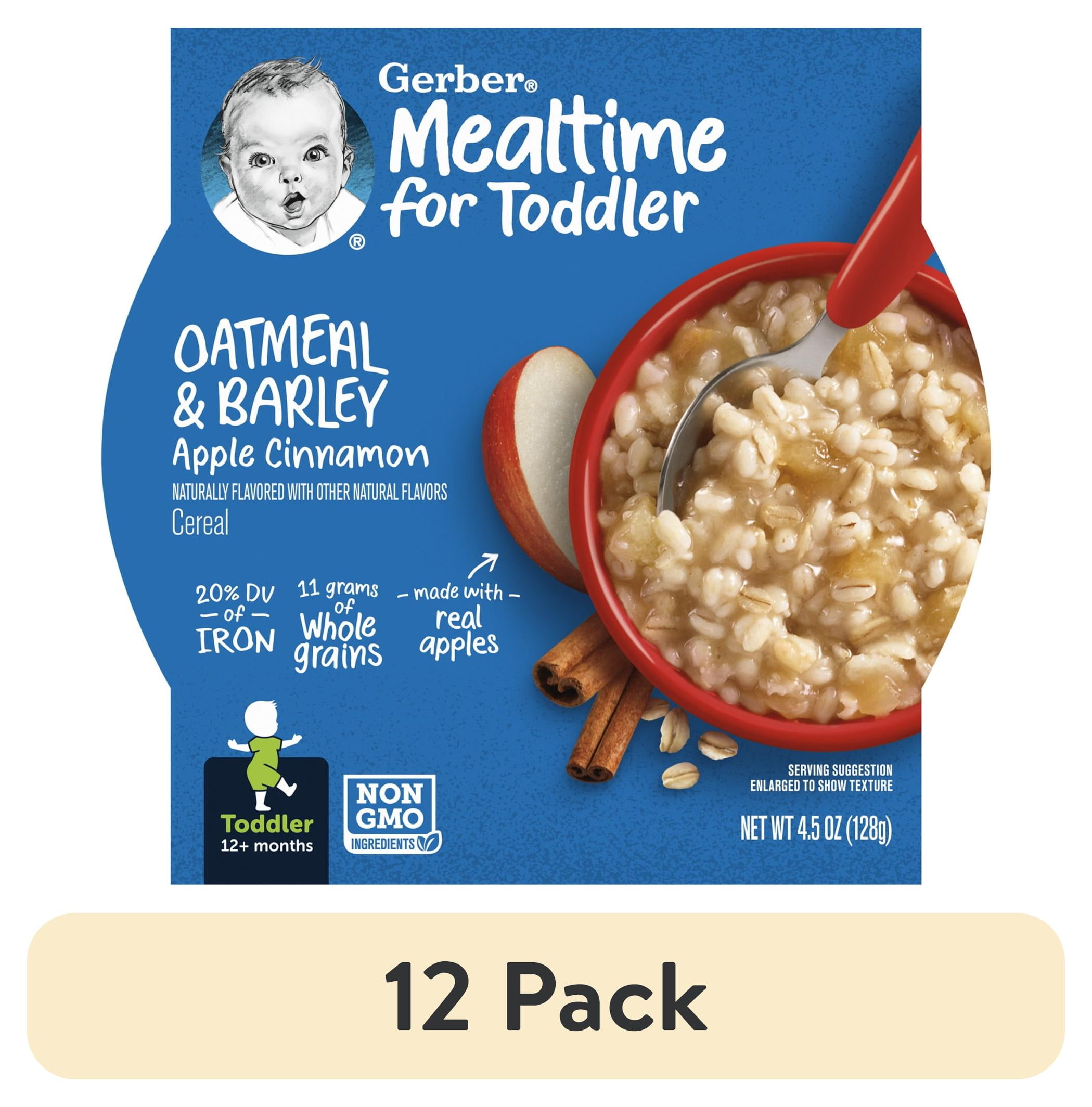 (12 pack) Gerber Mealtime for Toddler, Oatmeal & Barley Cereal, Apple ...