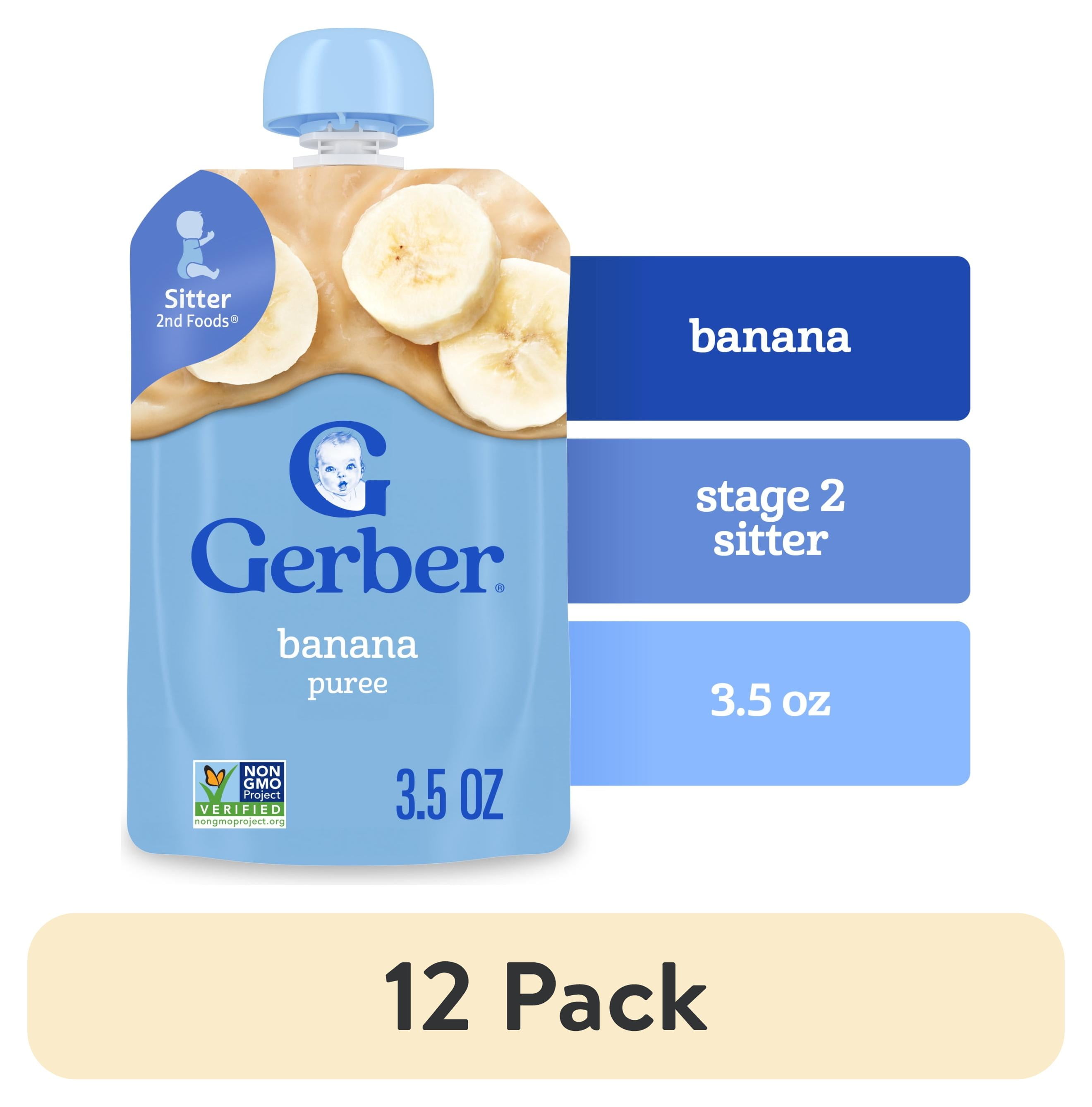 (12 pack) Gerber Stage 2 Baby Food, Banana Puree, 3.5 oz Pouch ...