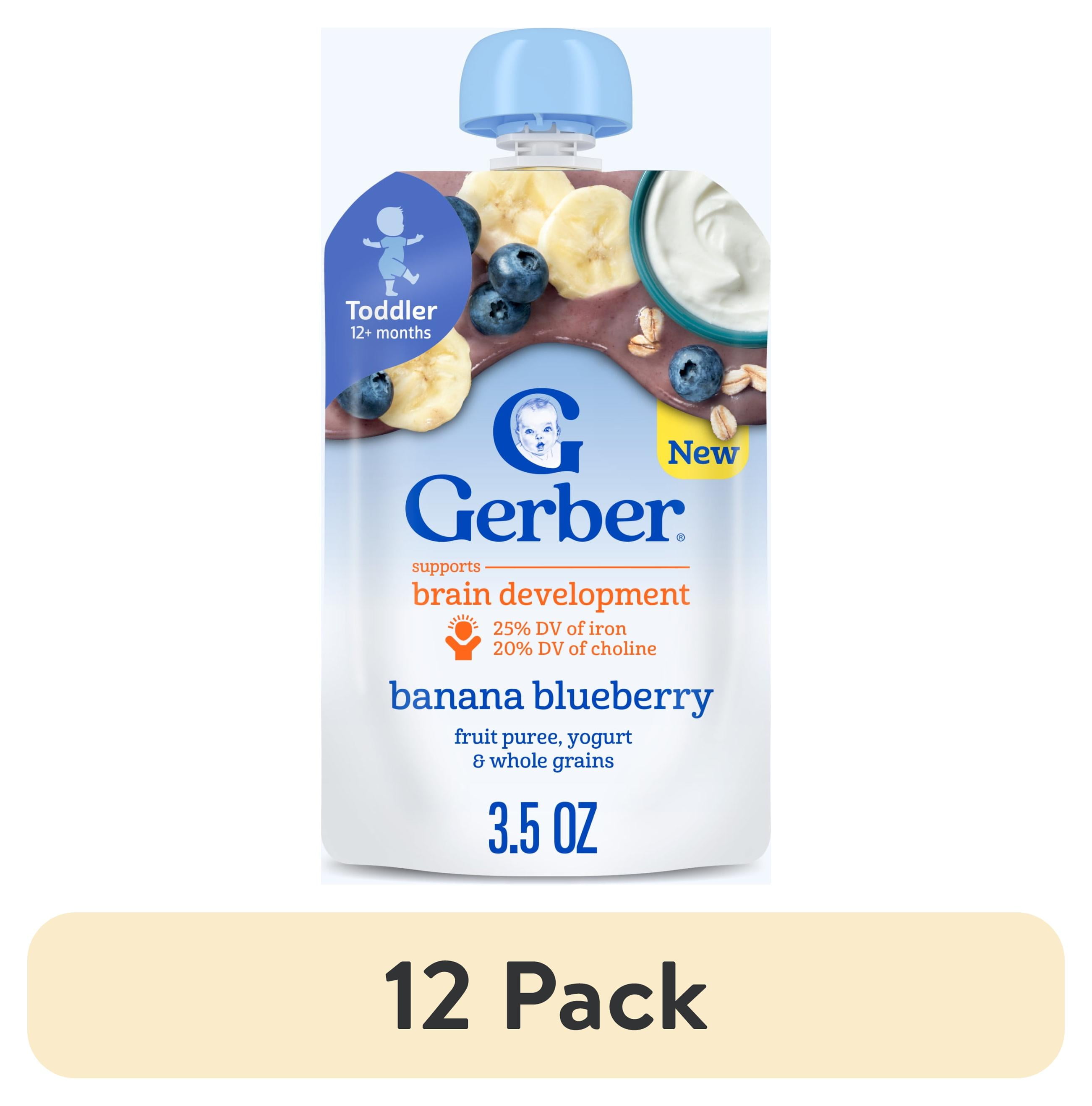 (12 pack) Gerber Toddler Food, Banana Blueberry, Fruit Puree, Yogurt ...