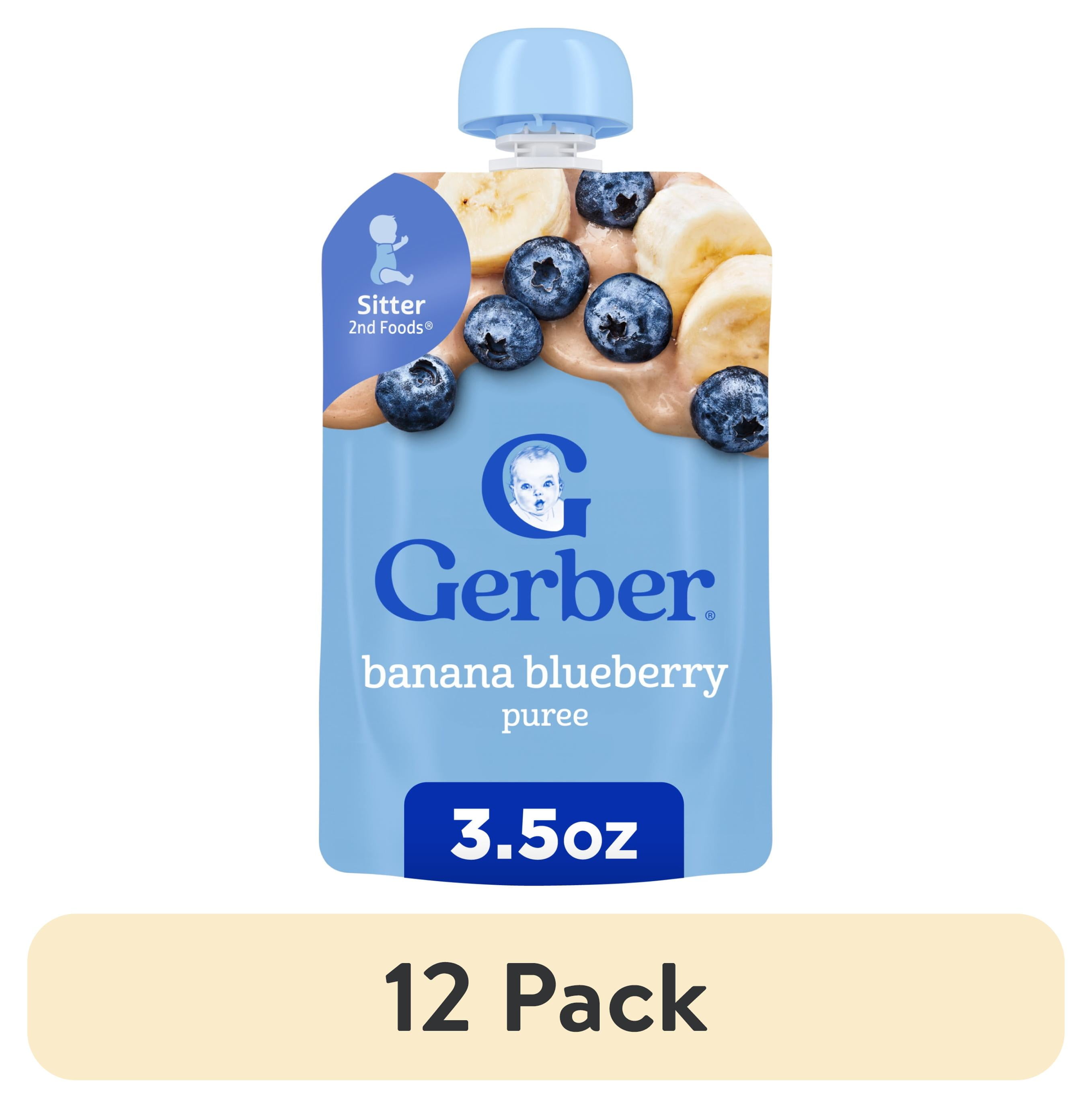 (12 pack) Gerber Stage 2 Baby Food, Banana Blueberry Puree, 3.5 oz ...