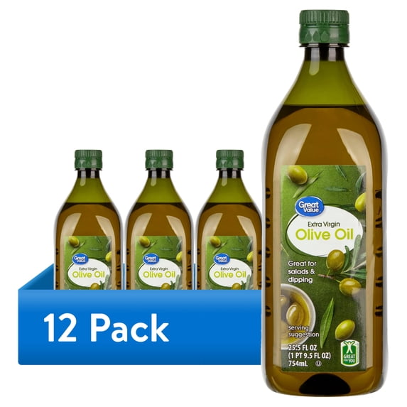 (12 pack) Great Value: 100% Extra Virgin Olive Oil, 25.5 fl oz ...