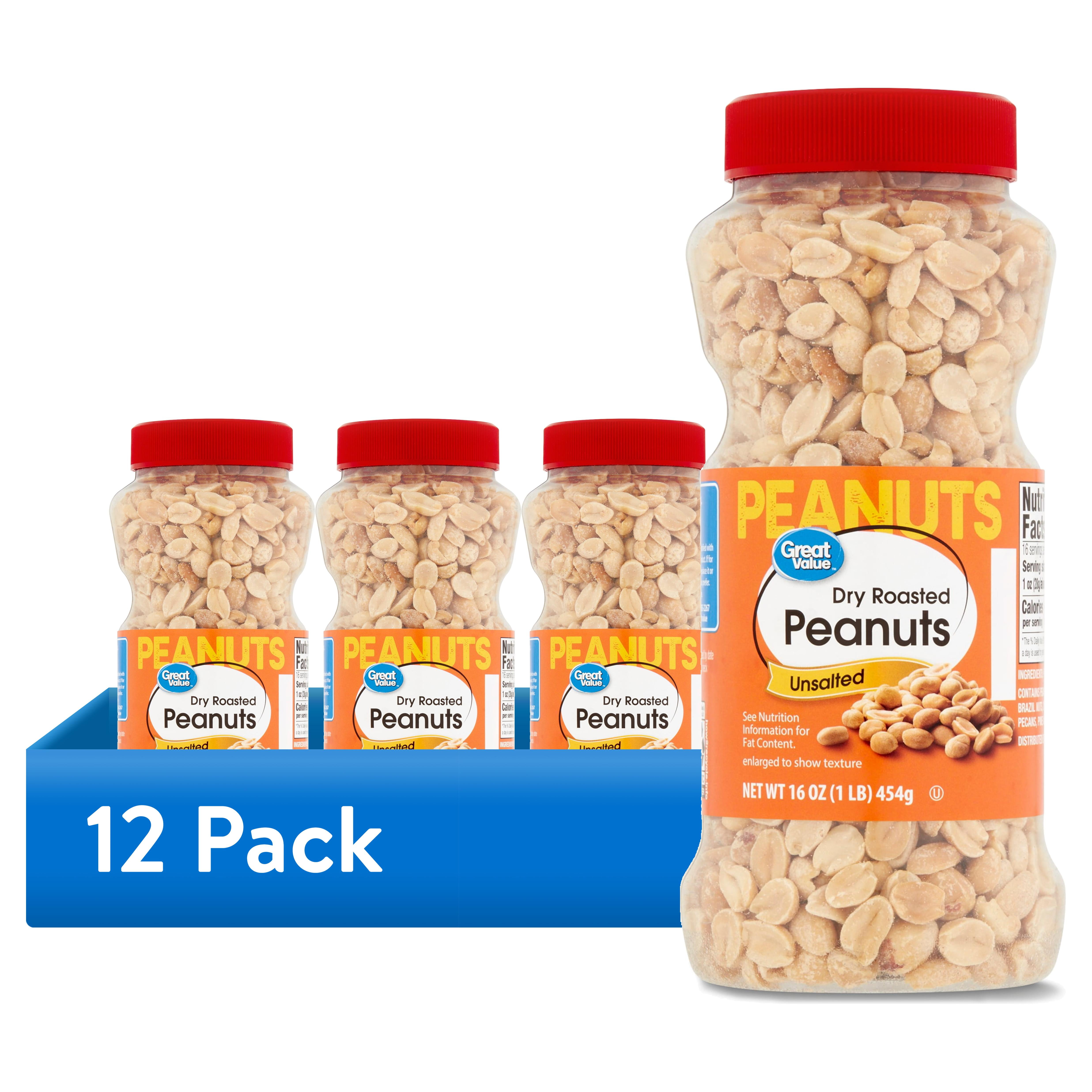 (12 pack) Great Value Dry Roasted and Unsalted Peanuts, 16 oz, Jar ...