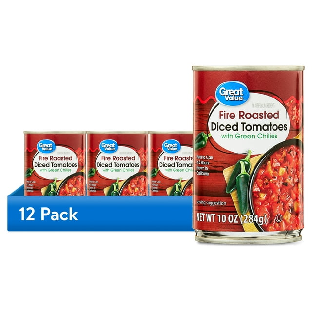 (12 pack) Great Value Fire Roasted Diced Tomatoes with Green Chiles, 10 ...