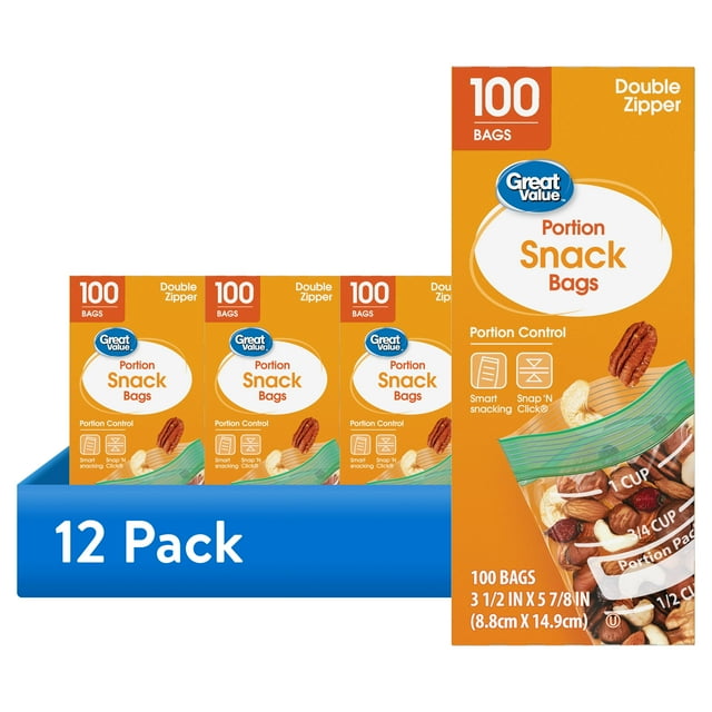 (12 pack) Great Value Fresh Seal Double Zipper Rectangle Portion Snack ...