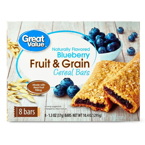 (12 pack) Great Value Fruit & Grain Cereal Bars, Blueberry, 1.3 oz, 8 ...