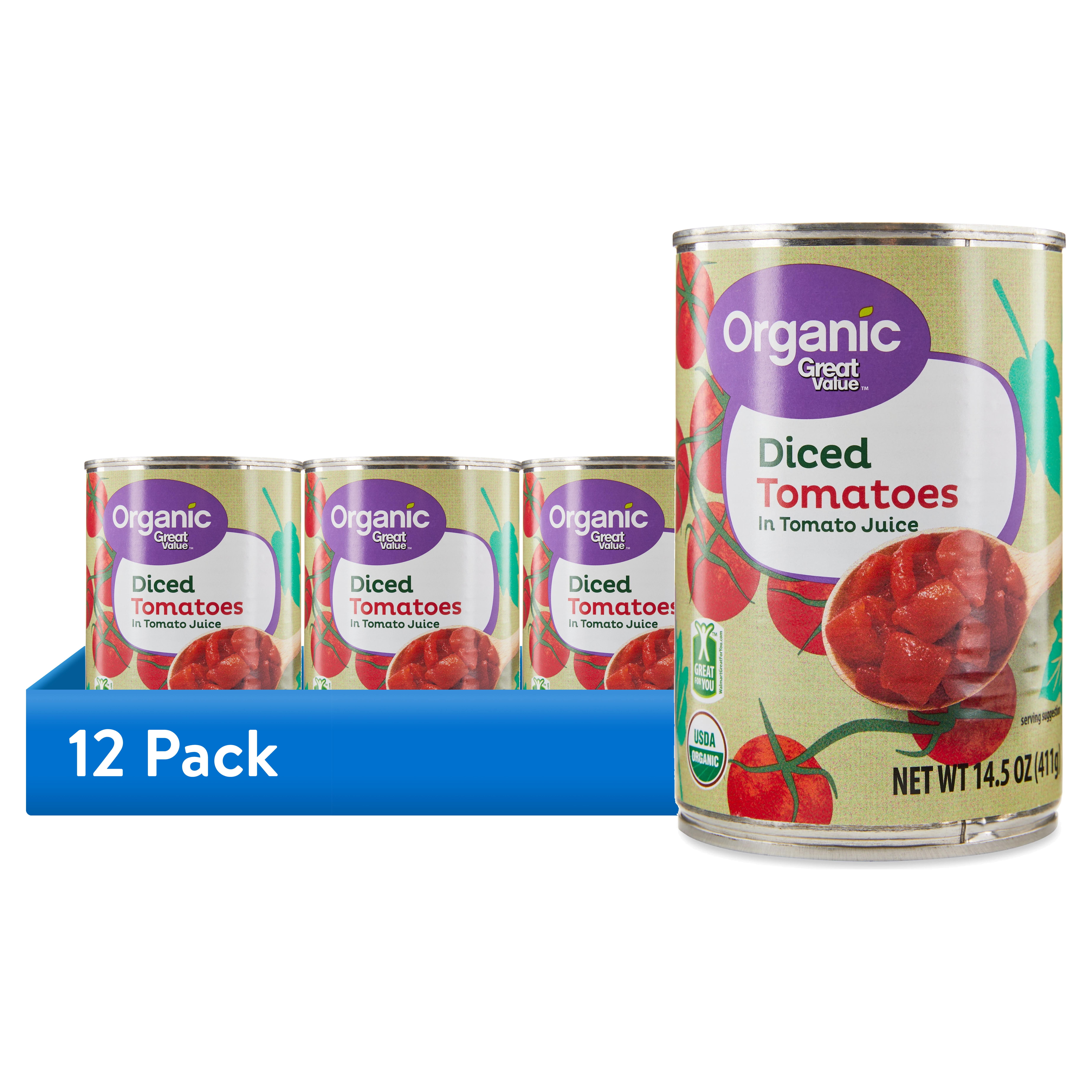 (12 pack) Great Value Organic Diced Tomatoes in Tomato Juice, 14.5 oz ...