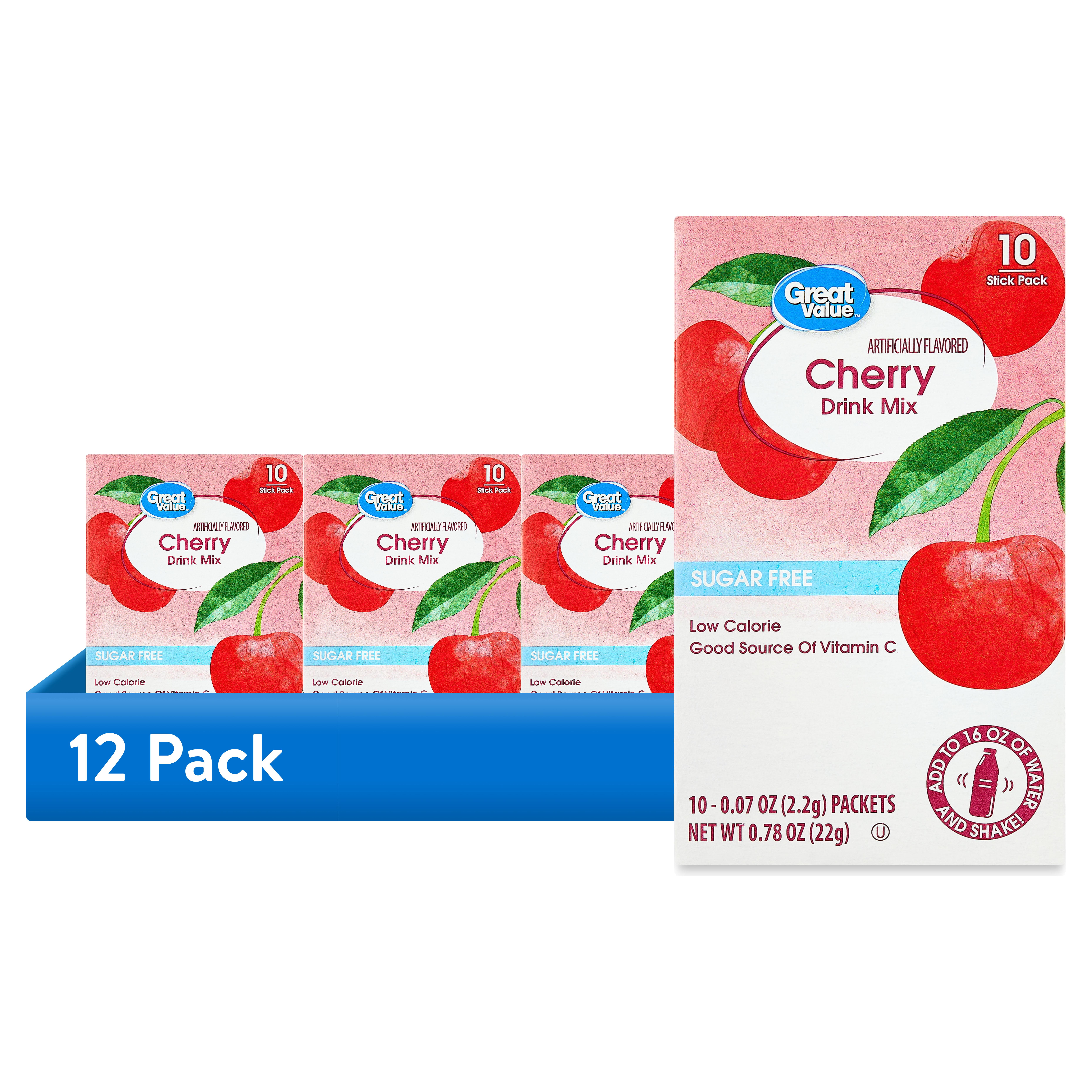 (12 pack) Great Value Sugar-Free Cherry Drink Mix, 0.78 oz, 10 Count ...