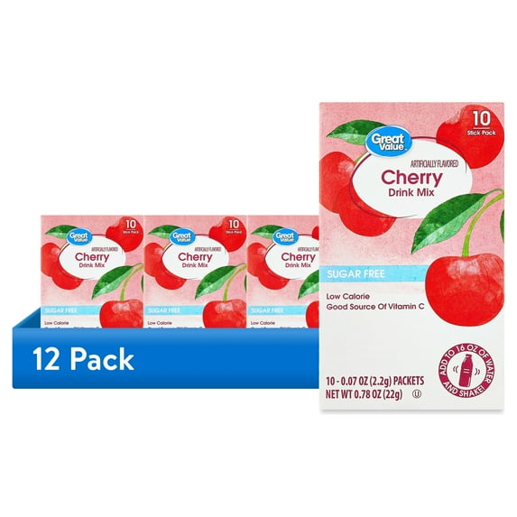 (12 pack) Great Value Sugar-Free Cherry Drink Mix, 0.78 oz, 10 Count ...