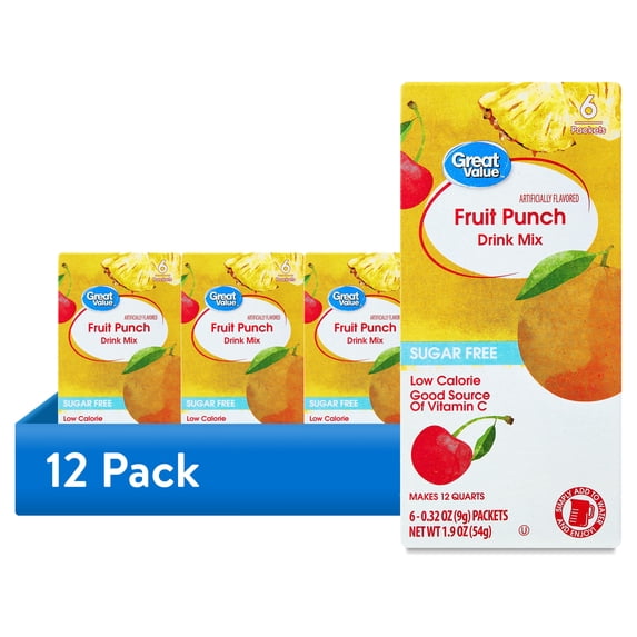 (12 pack) Great Value Fruit Punch Liquid Drink Mix Powder, Sugar-Free ...