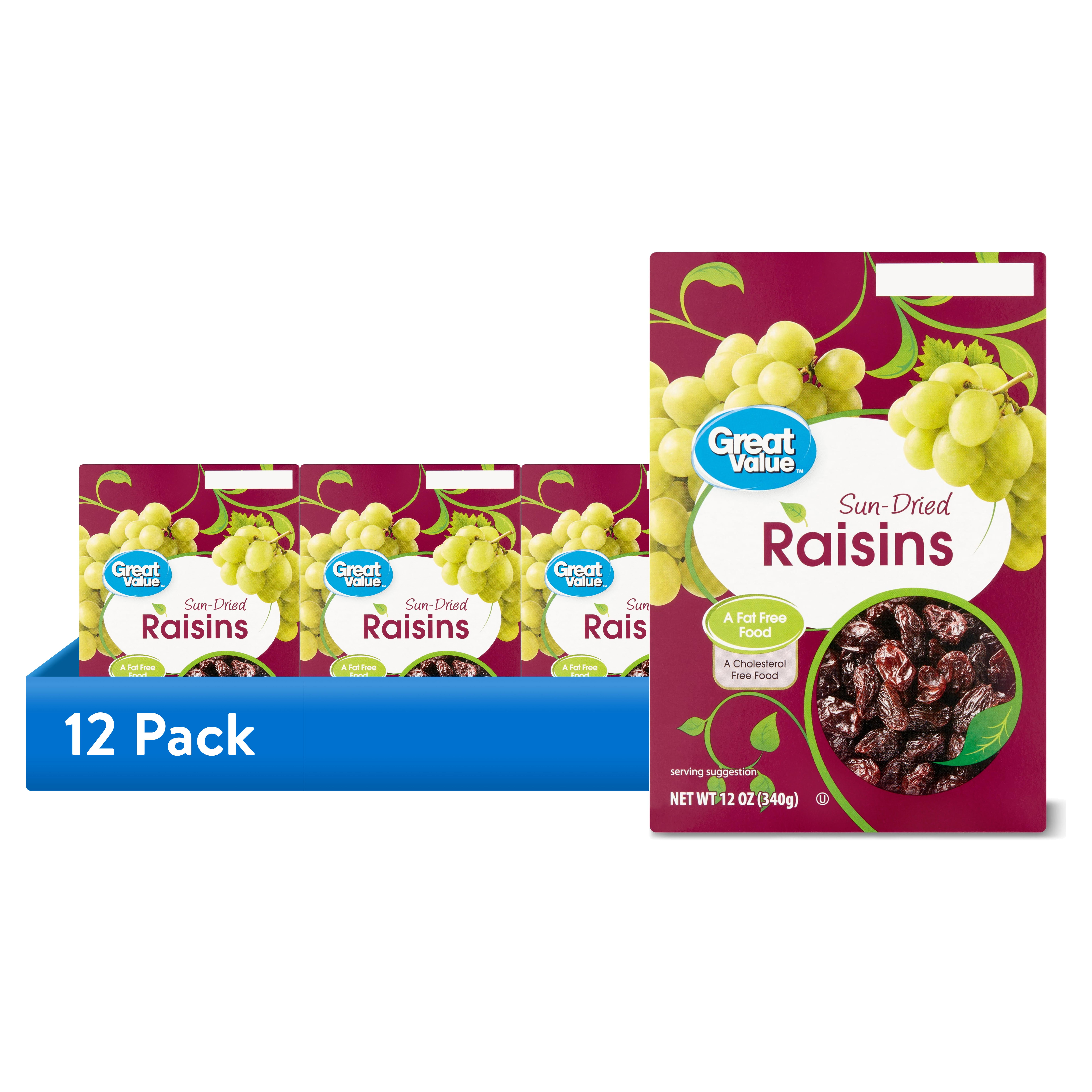 (12 pack) Great Value Sun-Dried Raisins Carton, 12 oz (340g) - Walmart ...