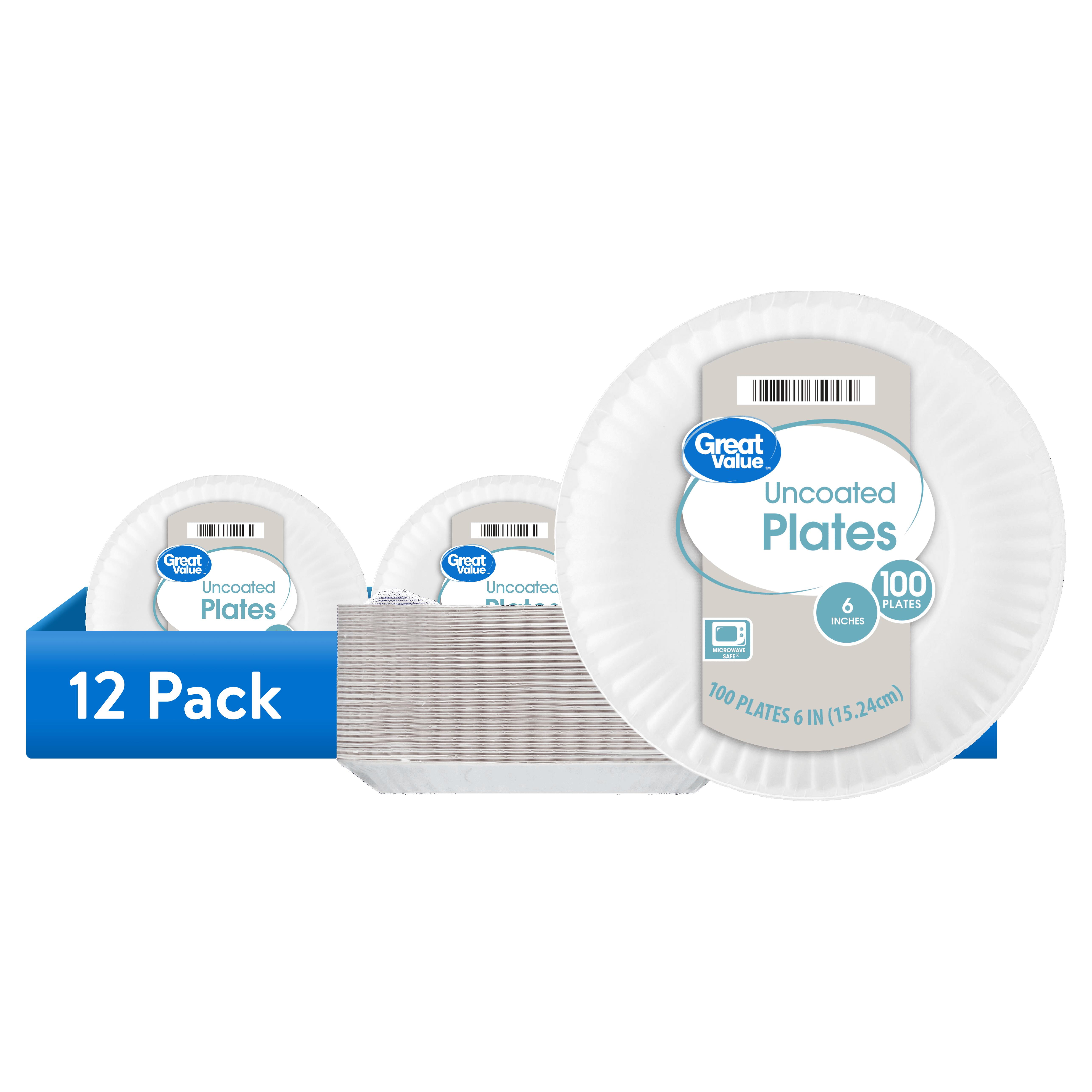 (12 pack) Great Value Uncoated Paper Plates, 6", 100ct - Walmart.com