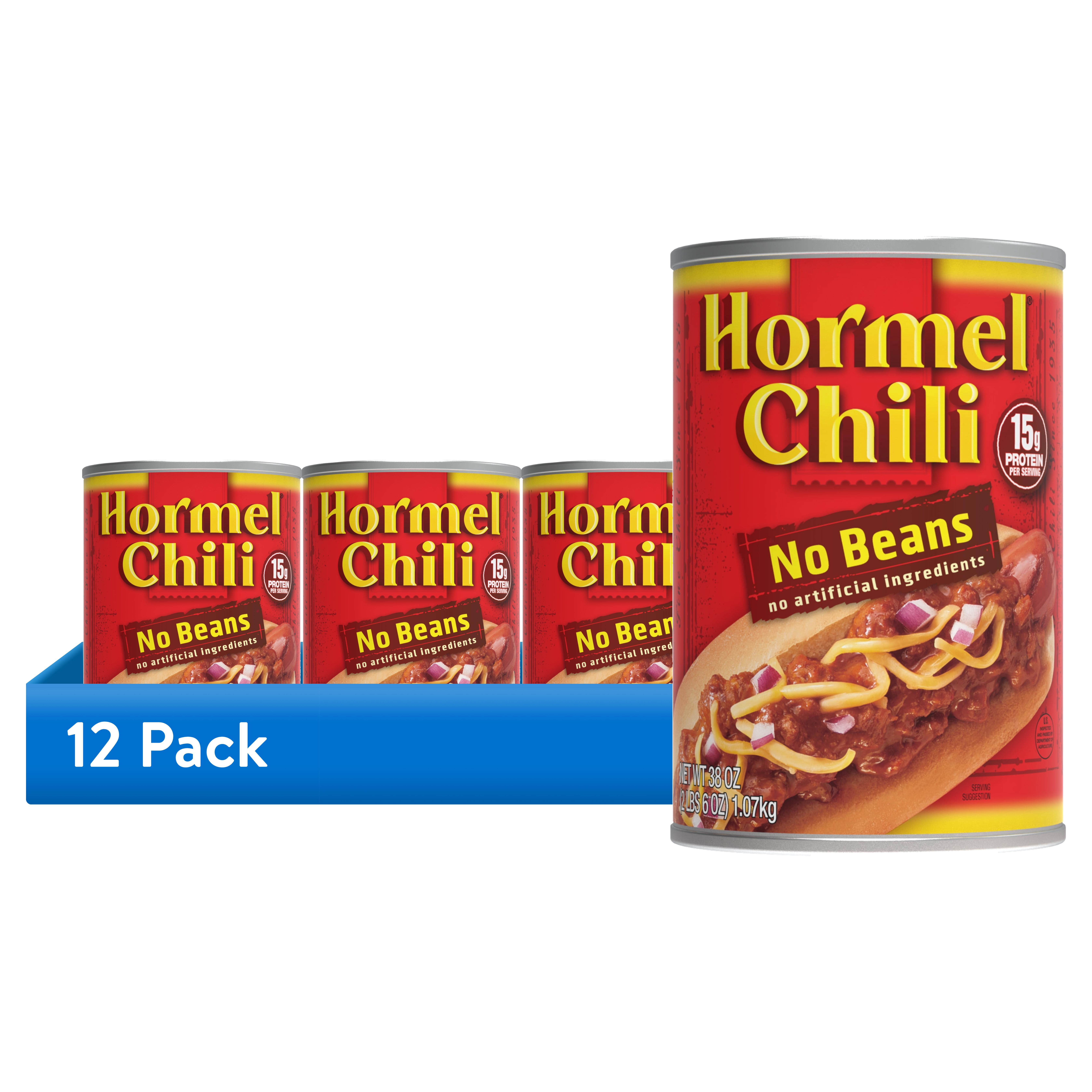 (12 pack) HORMEL Chili No Beans Canned Chili, Shelf-Stable, 38 oz Steel ...