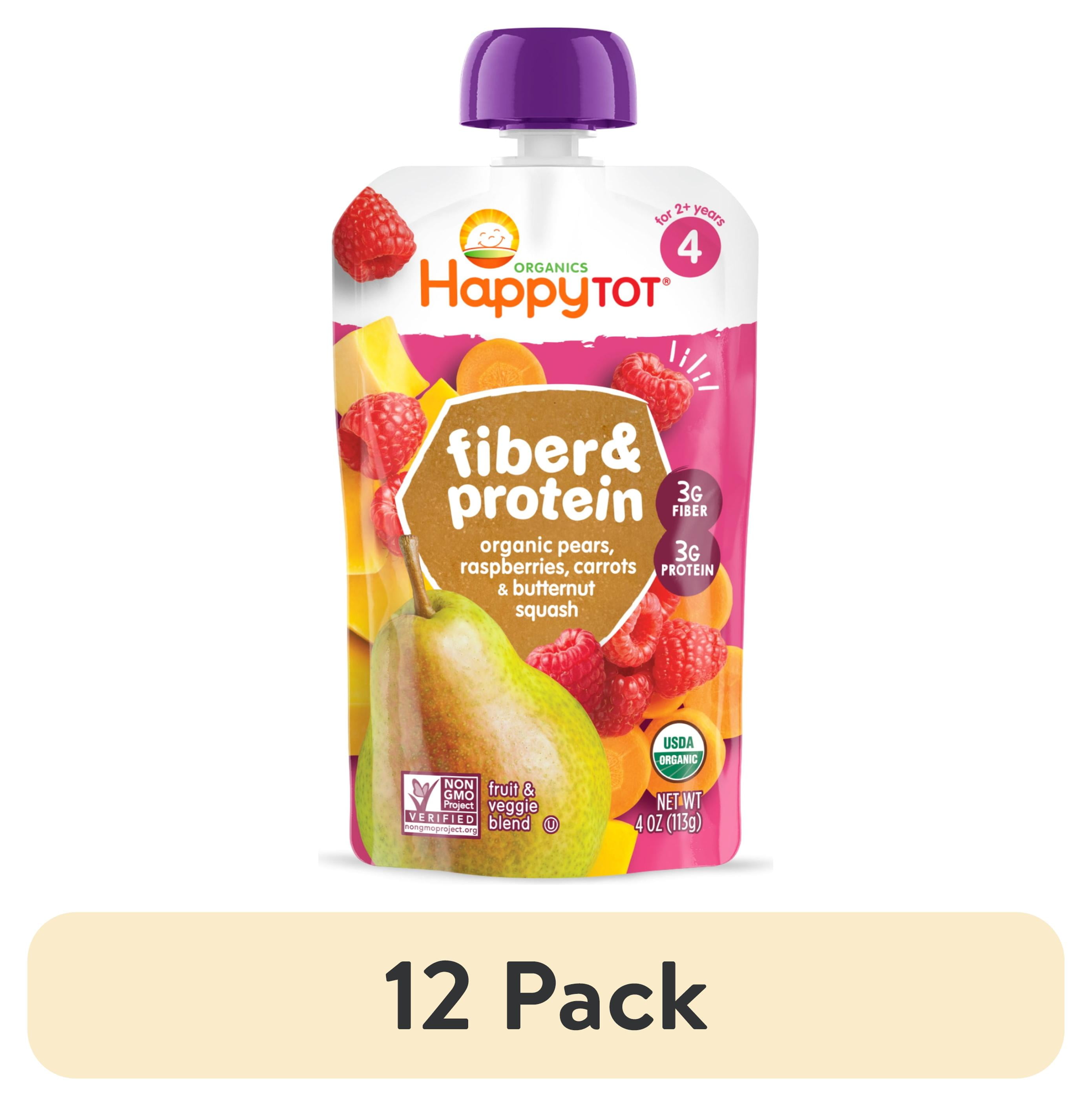 (12 pack) Happy Tot Organics Fiber & Protein Puree, Toddler Food, 4 oz ...