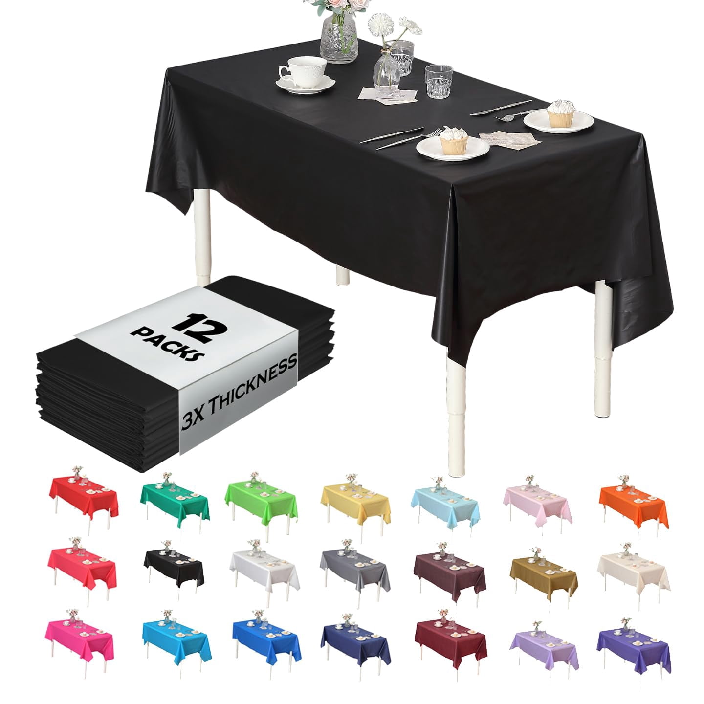 (12-pack Heavy Duty Plastic Table Covers Tablecloth (reusable ...