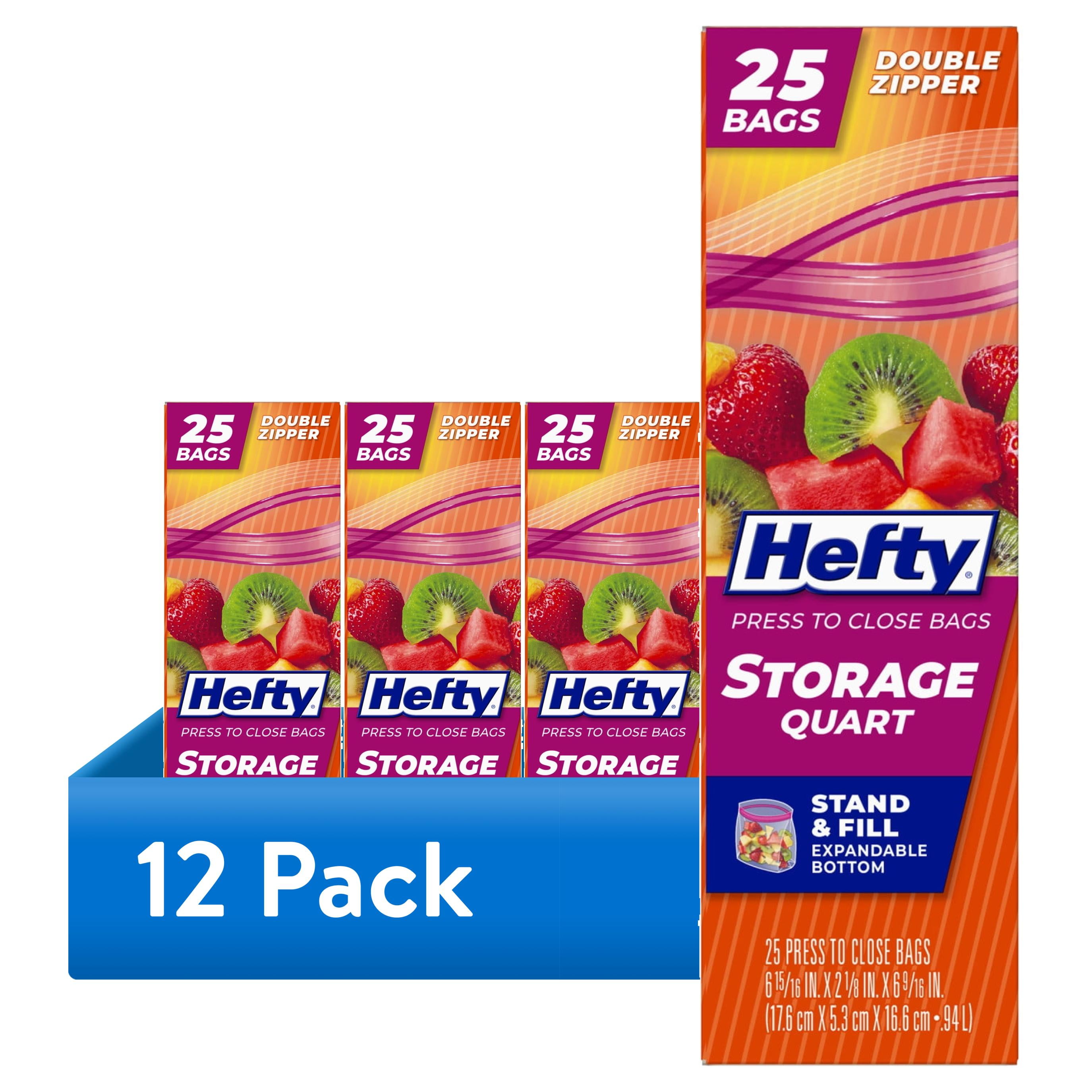 (12 pack) Hefty Press to Close Quart Food Storage Bags, 25 Count ...