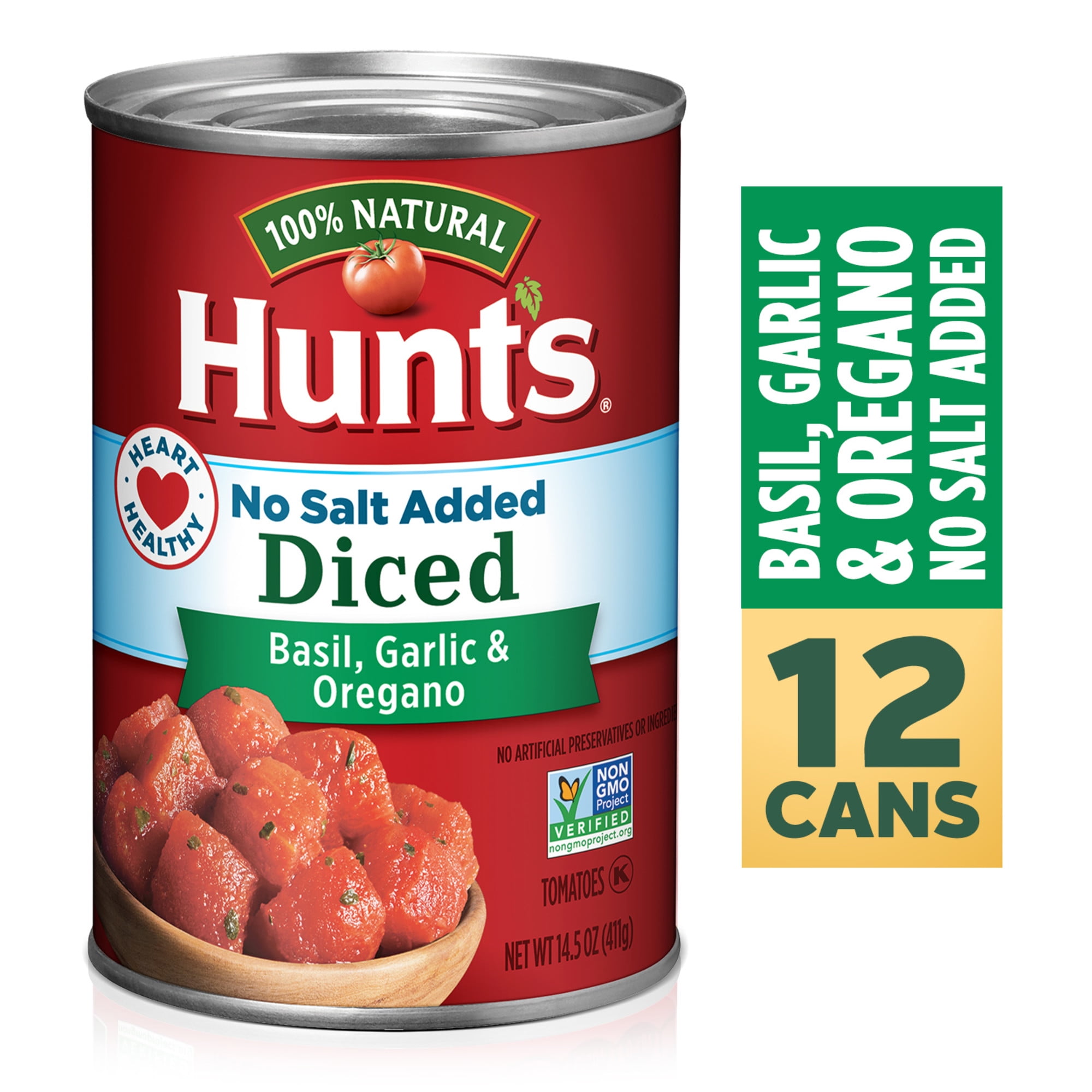 (12 pack) Hunt’s No Salt Added Diced Tomatoes with Basil, Garlic and ...