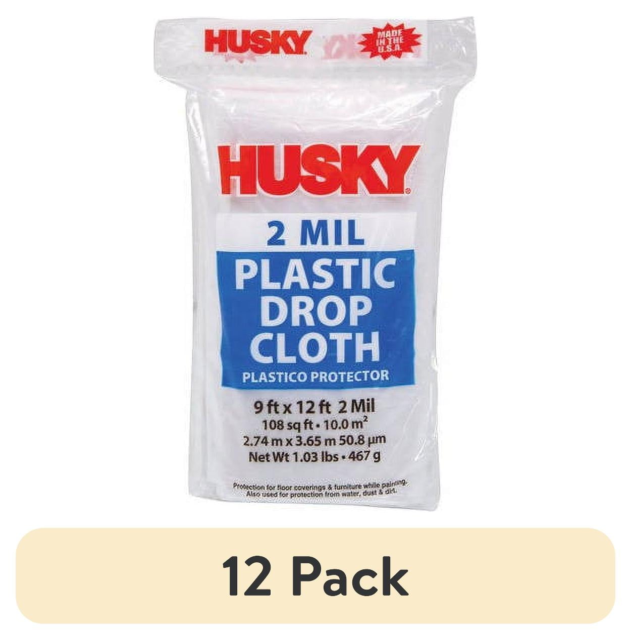 (12 pack) Husky 2 Mil Clear Plastic Drop Cloth, 9 ft. x 12 ft ...