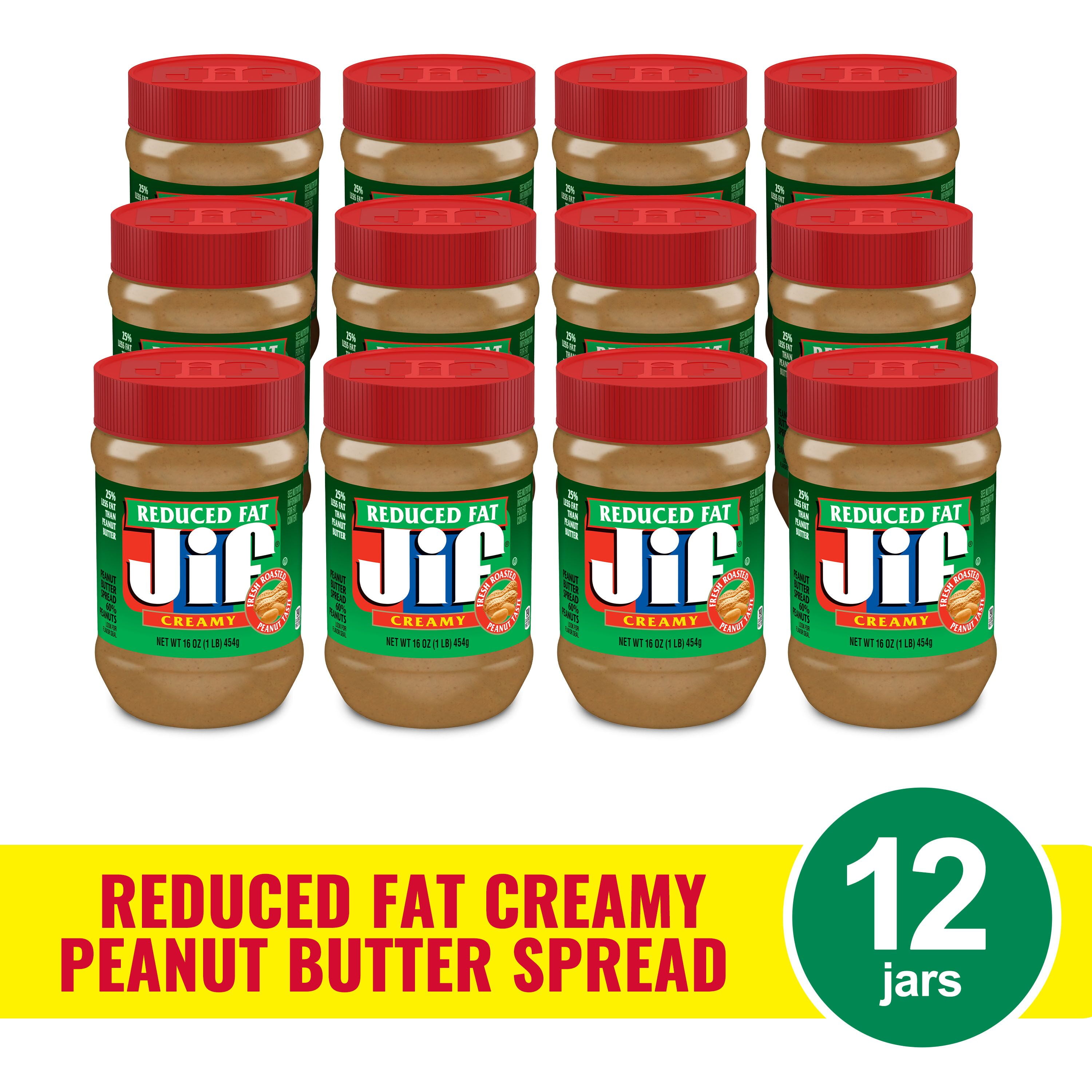 (12 pack) Jif Reduced Fat Creamy Peanut Butter Spread - 60% Peanuts, 16 ...