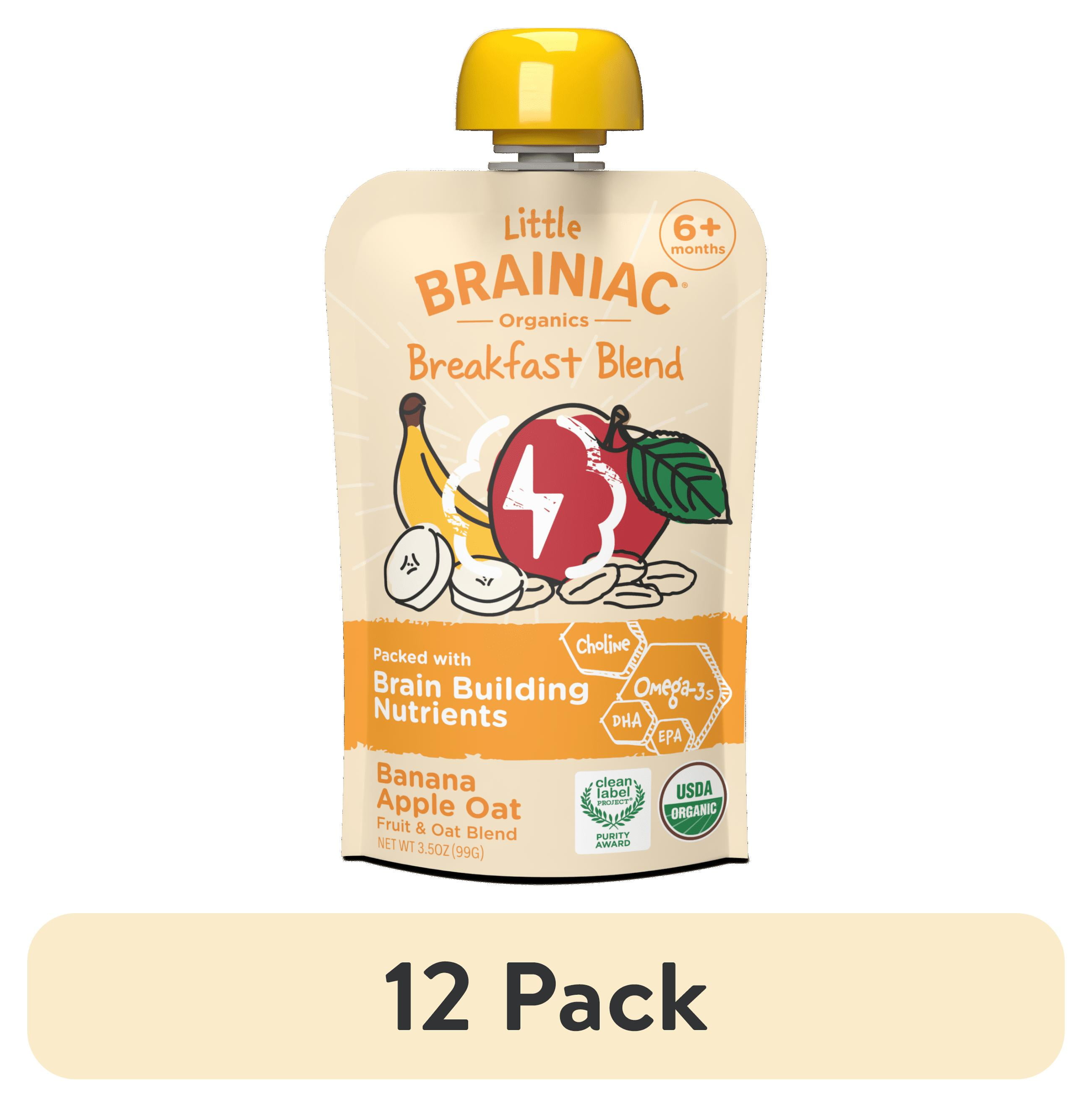 (12 pack) Little Brainiac Organic Fruit & Oat Toddler Food with ...