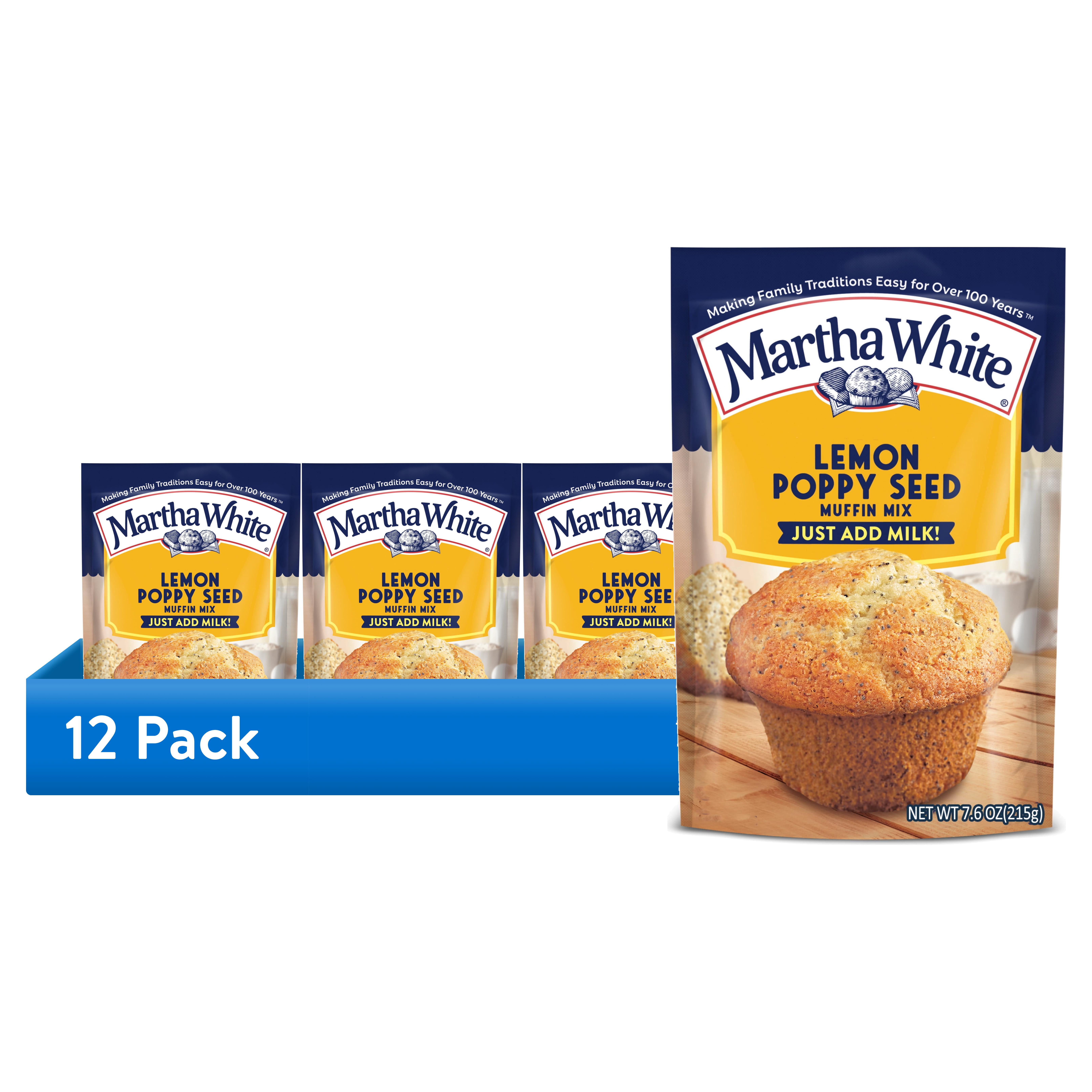 (12 pack) Martha White Lemon Poppy Seed Muffin Mix, 7.6 Oz Bag ...