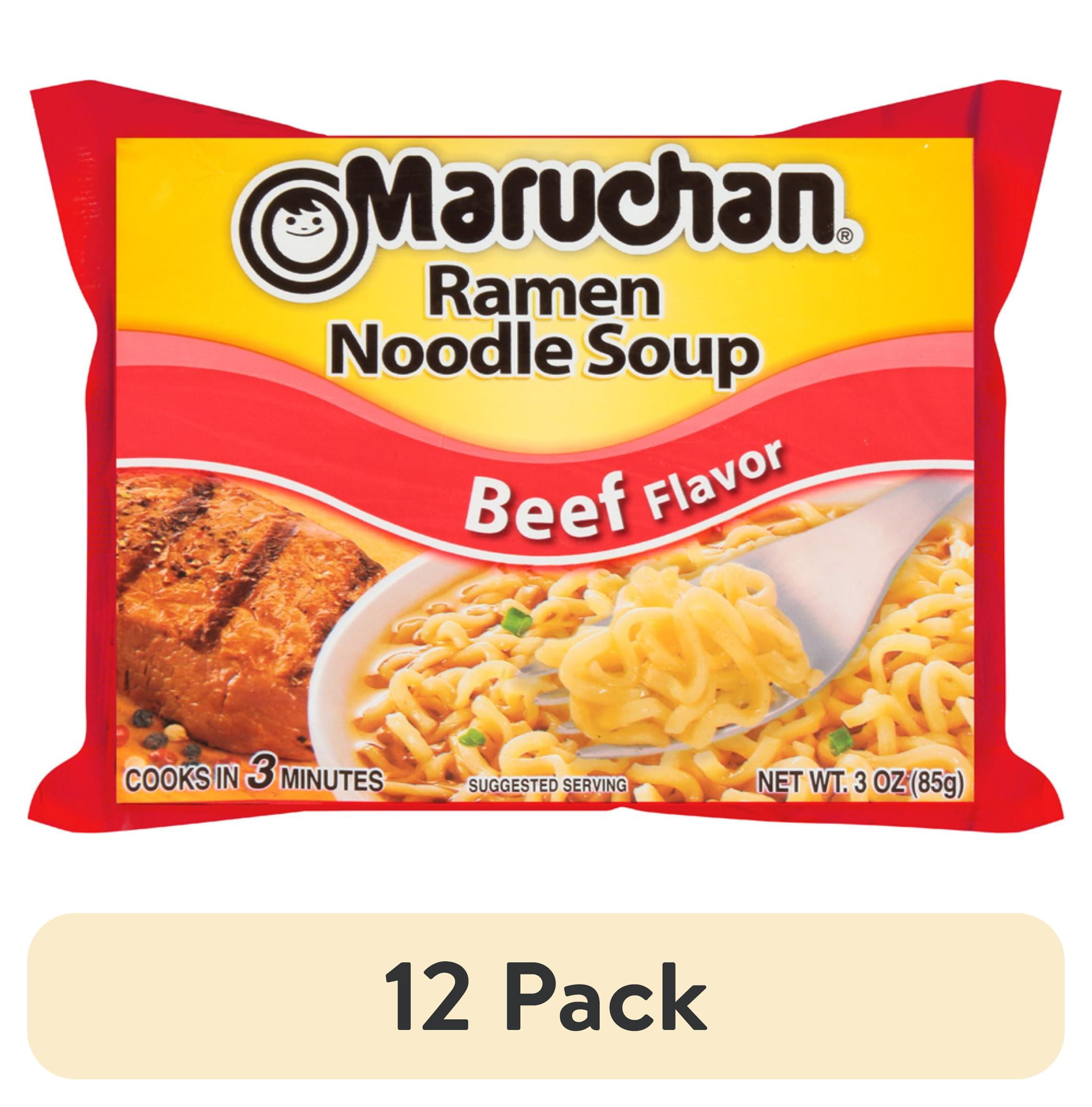 (12 pack) Maruchan Ramen Noodle Beef Flavor Soup, 3 oz Shelf Stable ...