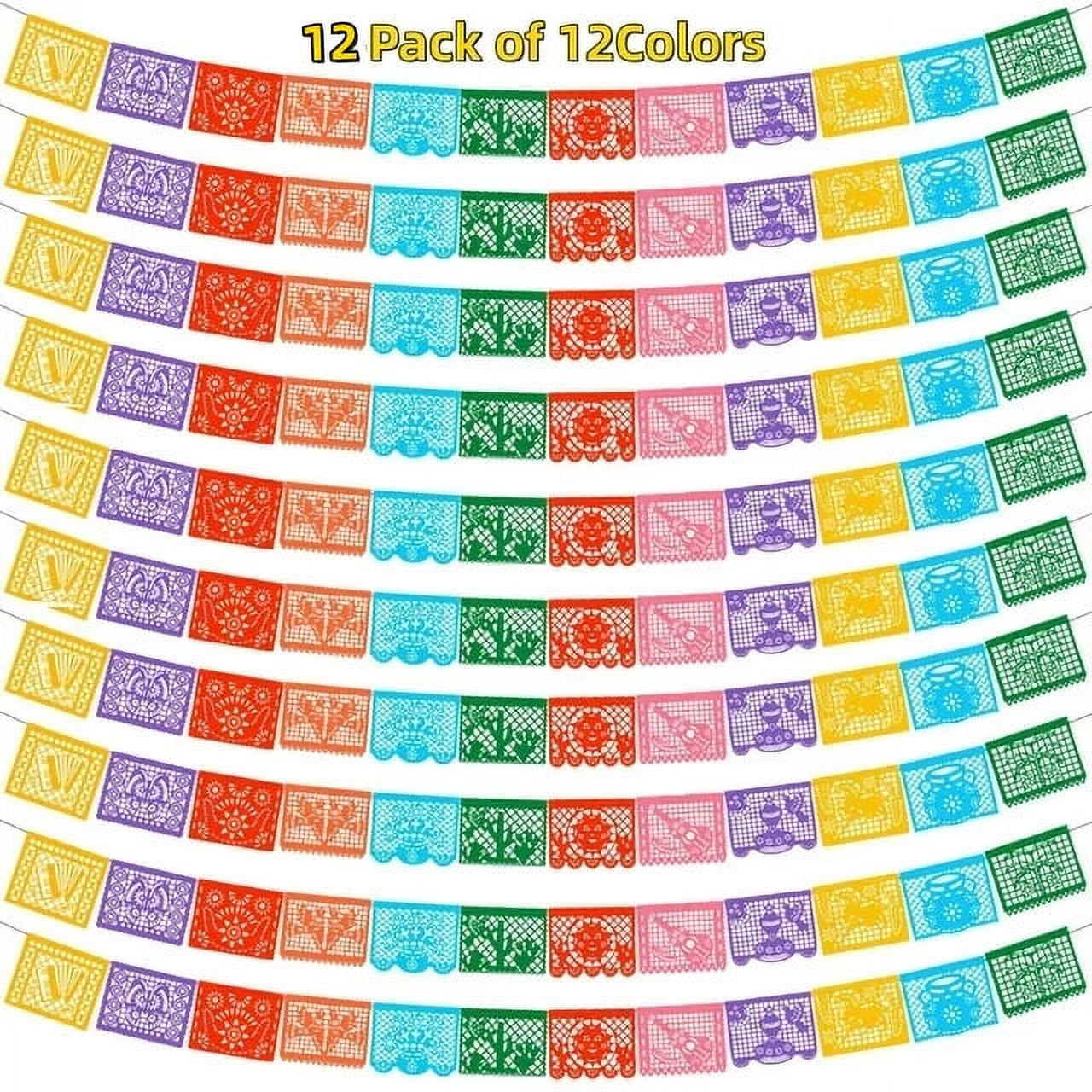 12 pack Mexican Banner - 264FT(22FTx12) Papel Picado Banners - 12 Color ...