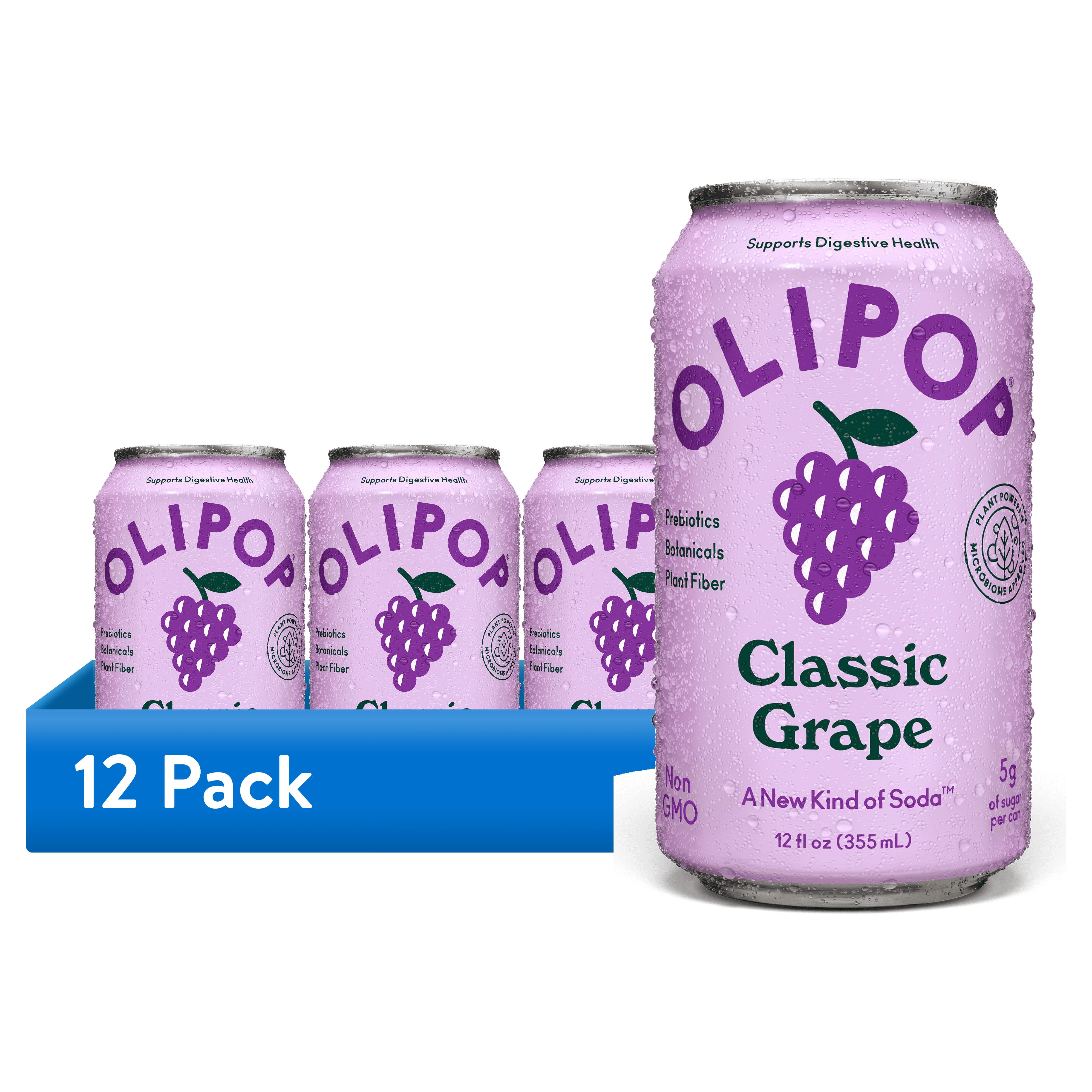 (12 pack) OLIPOP Prebiotic Soda, Classic Grape, 12 fl oz, Pantry Packs ...