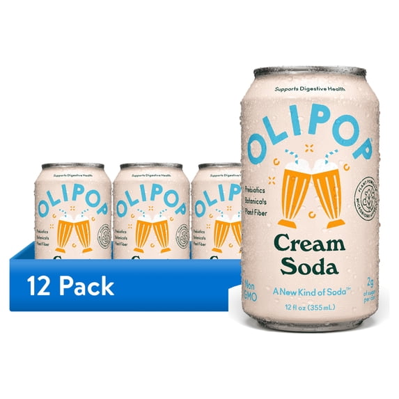 (12 pack) OLIPOP Prebiotic Soda, Cream Soda, 12 fl oz, Pantry Packs ...