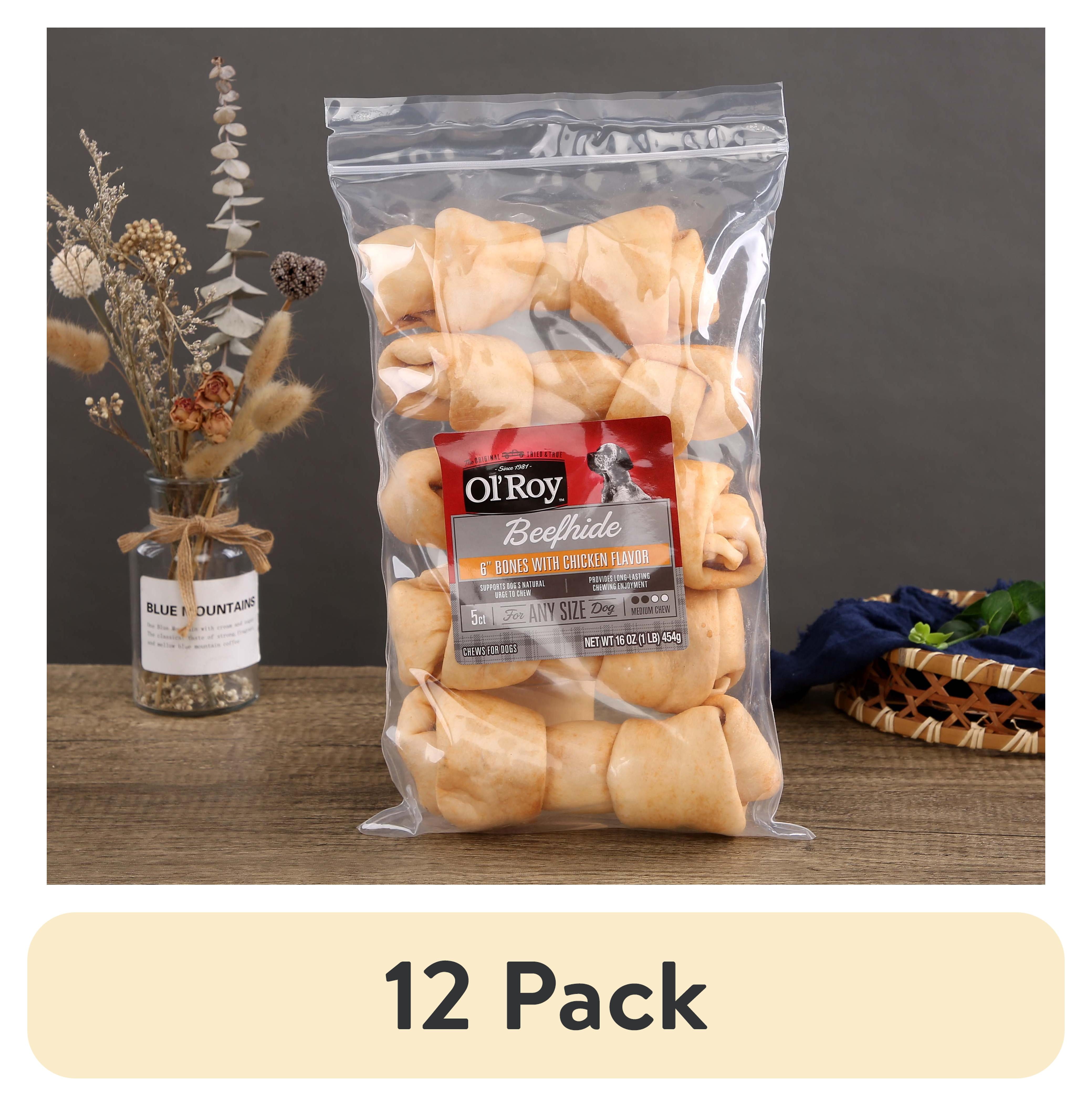 (12 pack) Ol' Roy 6 Inch Beefhide Bones with Chicken Flavor Chews for ...