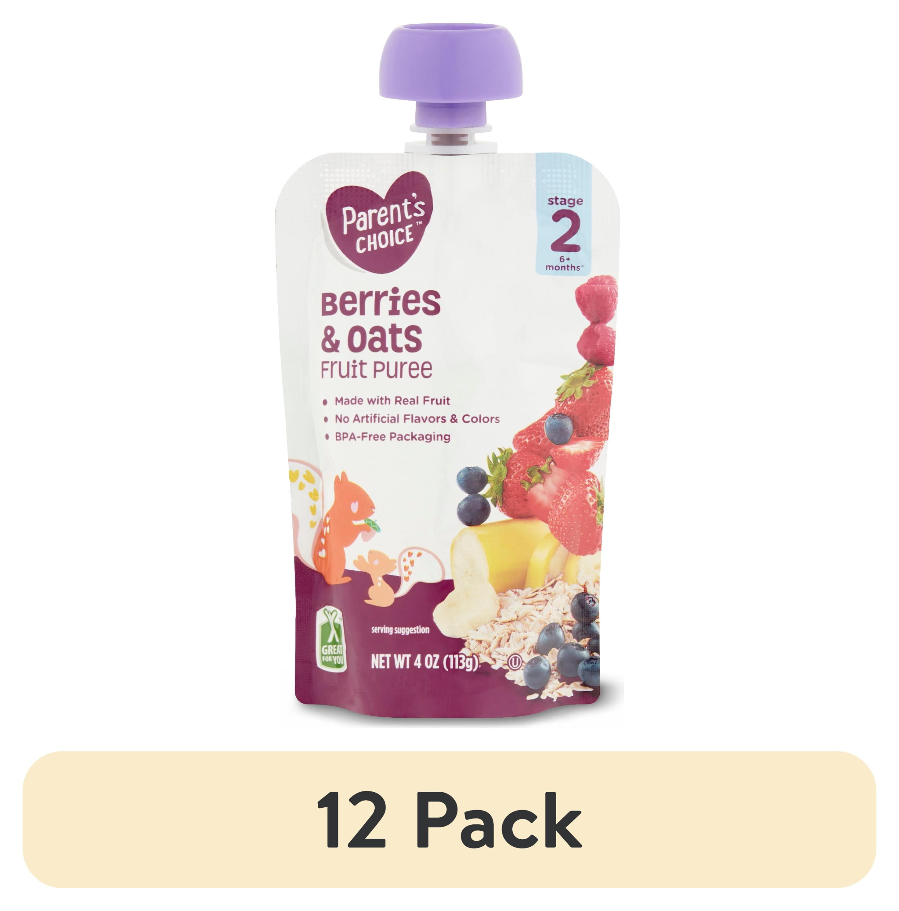 (12 pack) Parent's Choice Berries & Oats Fruit Puree, Stage 2, 4 oz ...