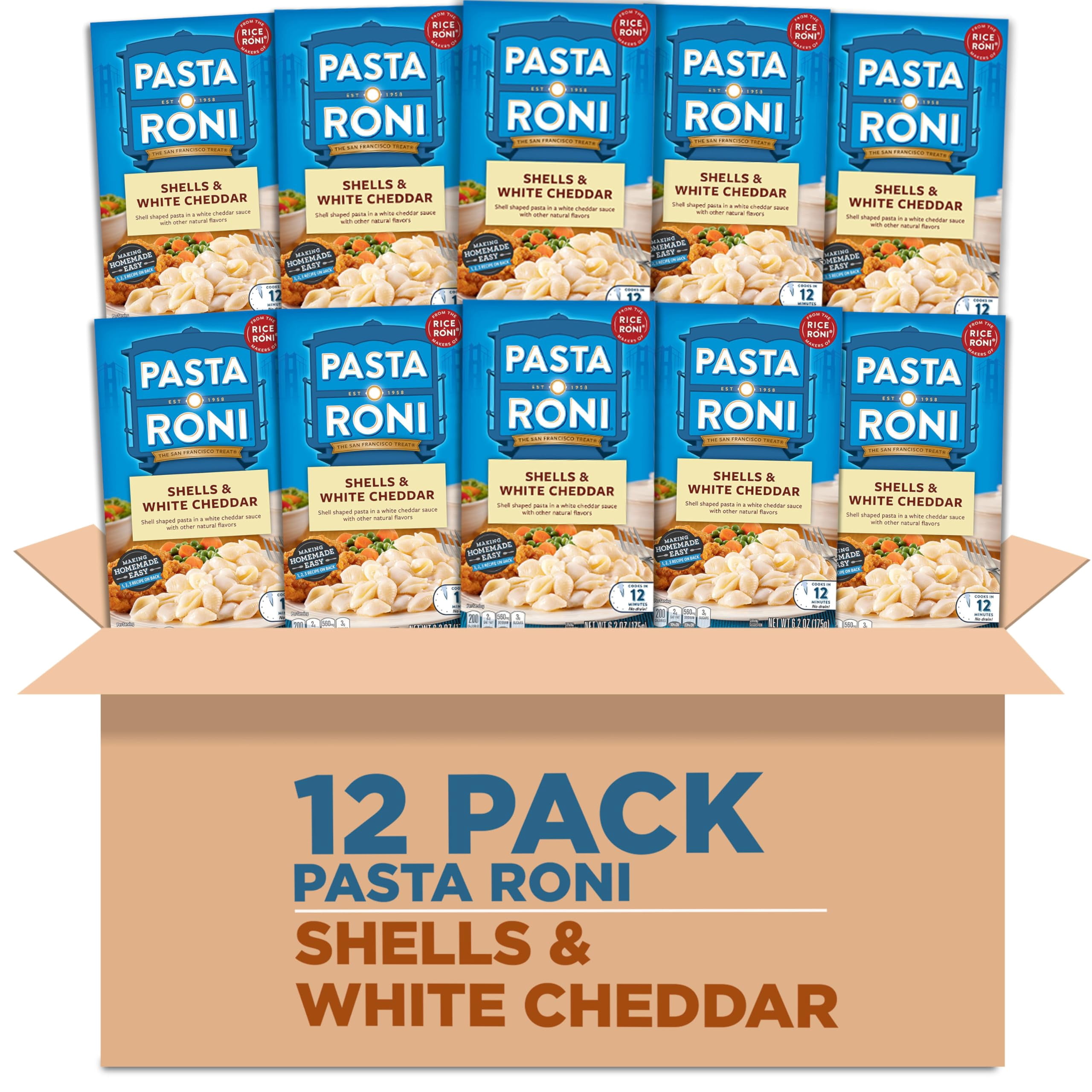 (12 pack) Pasta Roni Shells & White Cheddar Pasta, 6.2 oz Box - Walmart.com