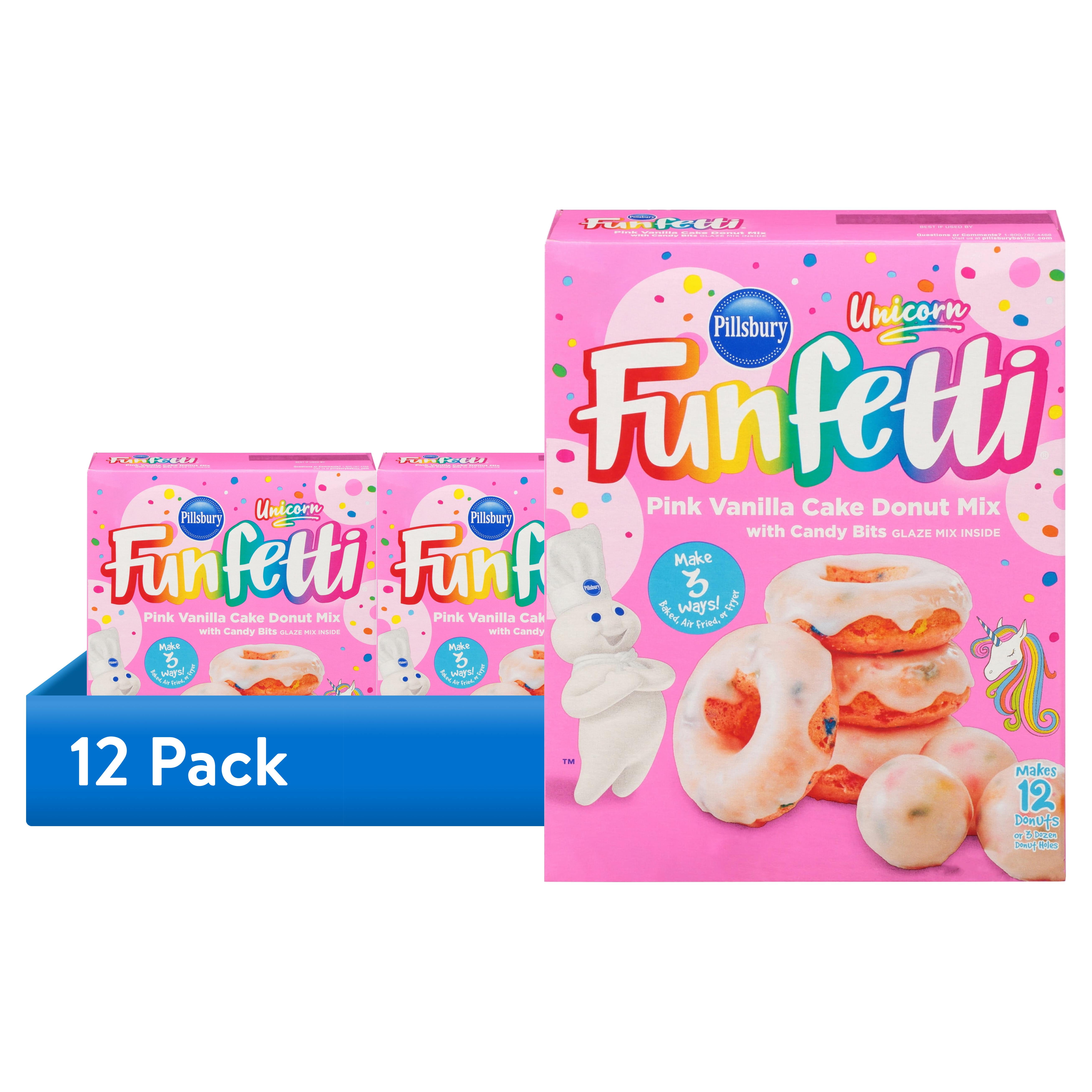 (12 pack) Pillsbury Funfetti Unicorn Pink Vanilla Cake Donut Mix with ...