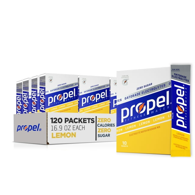 (12 pack) Propel Electrolyte Enhanced Water Drink Mix Powder Packets, Lemon, Zero Calorie & Zero ...