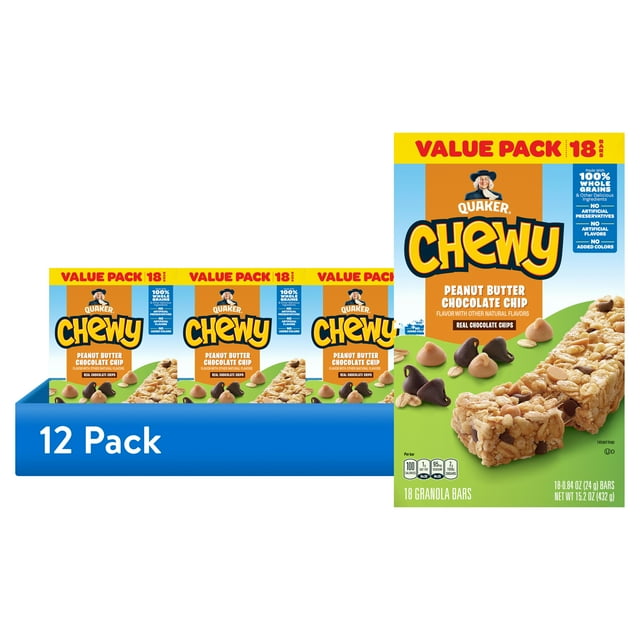 (12 pack) Quaker Chewy Granola Bar, Peanut Butter Chocolate Chip Flavor ...