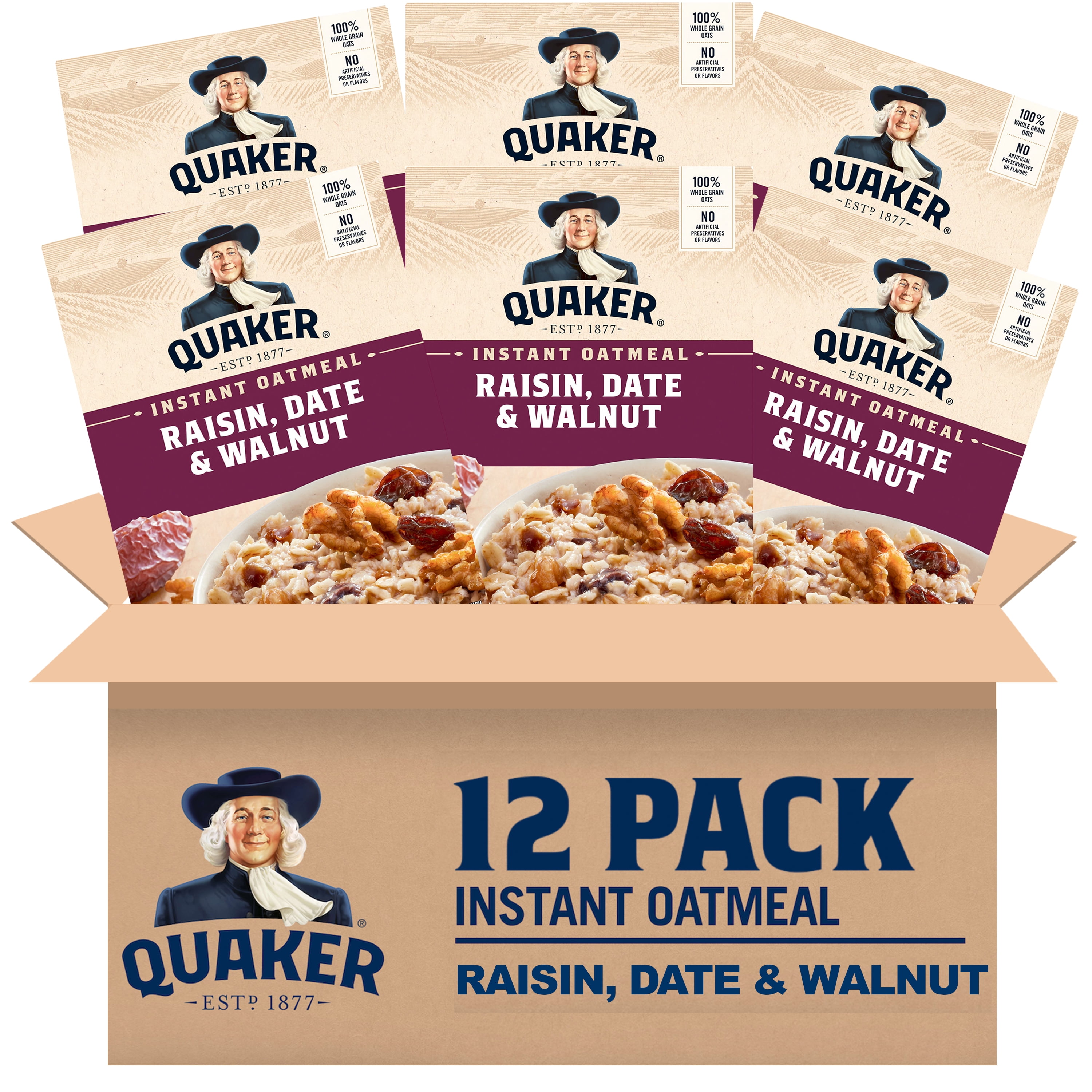 (12 pack) Quaker Instant Oatmeal, Raisin Date Walnut, 10.4 Oz - Walmart.com