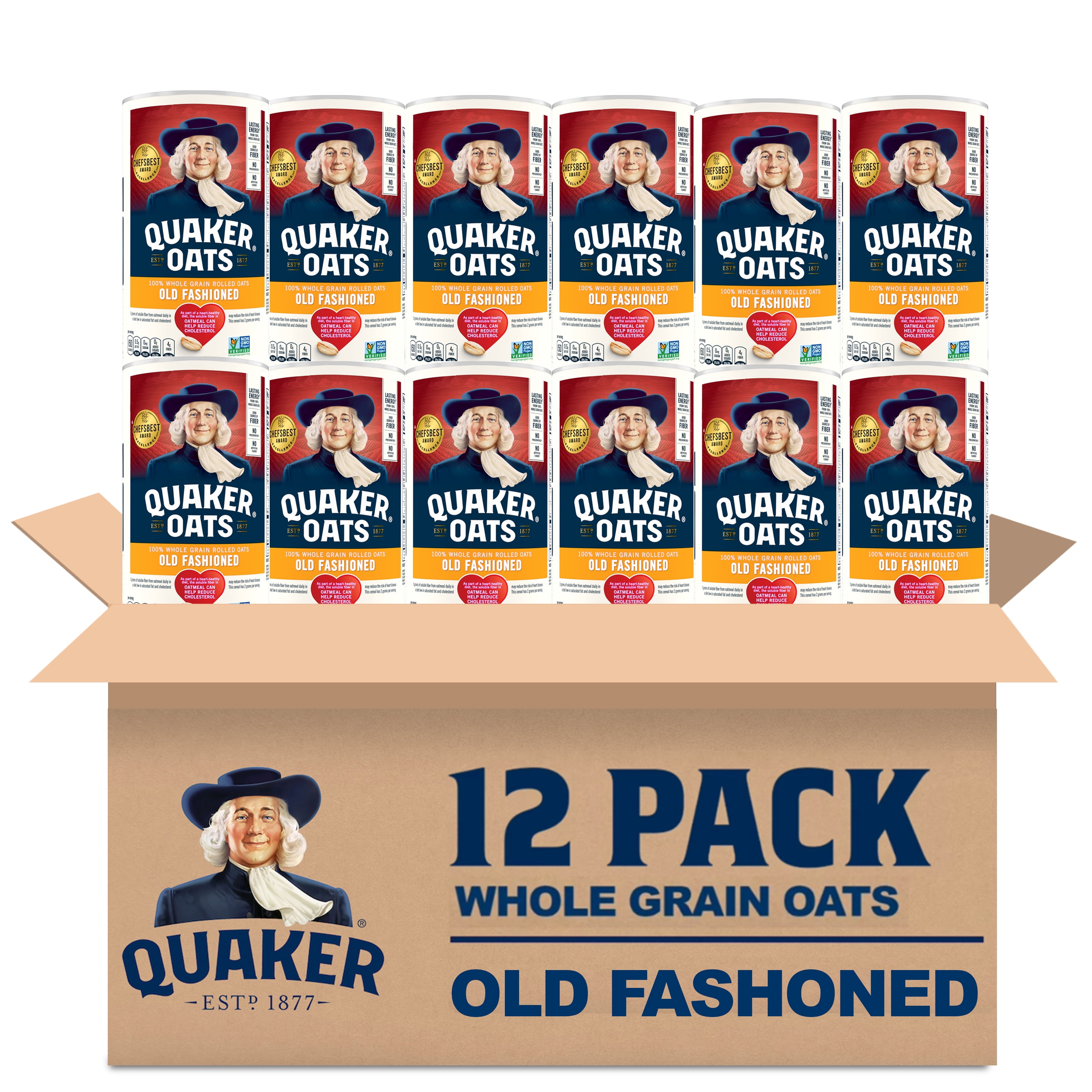 (12 pack) Quaker Oats Old Fashioned 100% Whole Grain Oatmeal, 18 oz ...