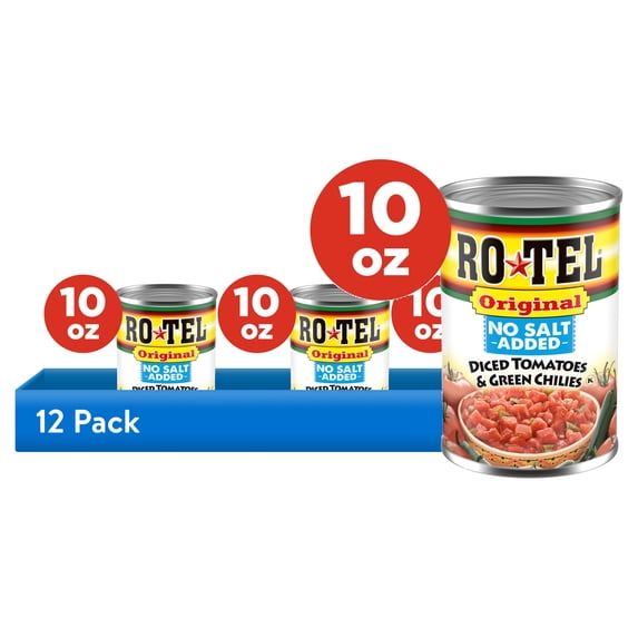 (12 pack) ROTEL Original No Salt Added Diced Tomatoes, Green Chilies 10 ...