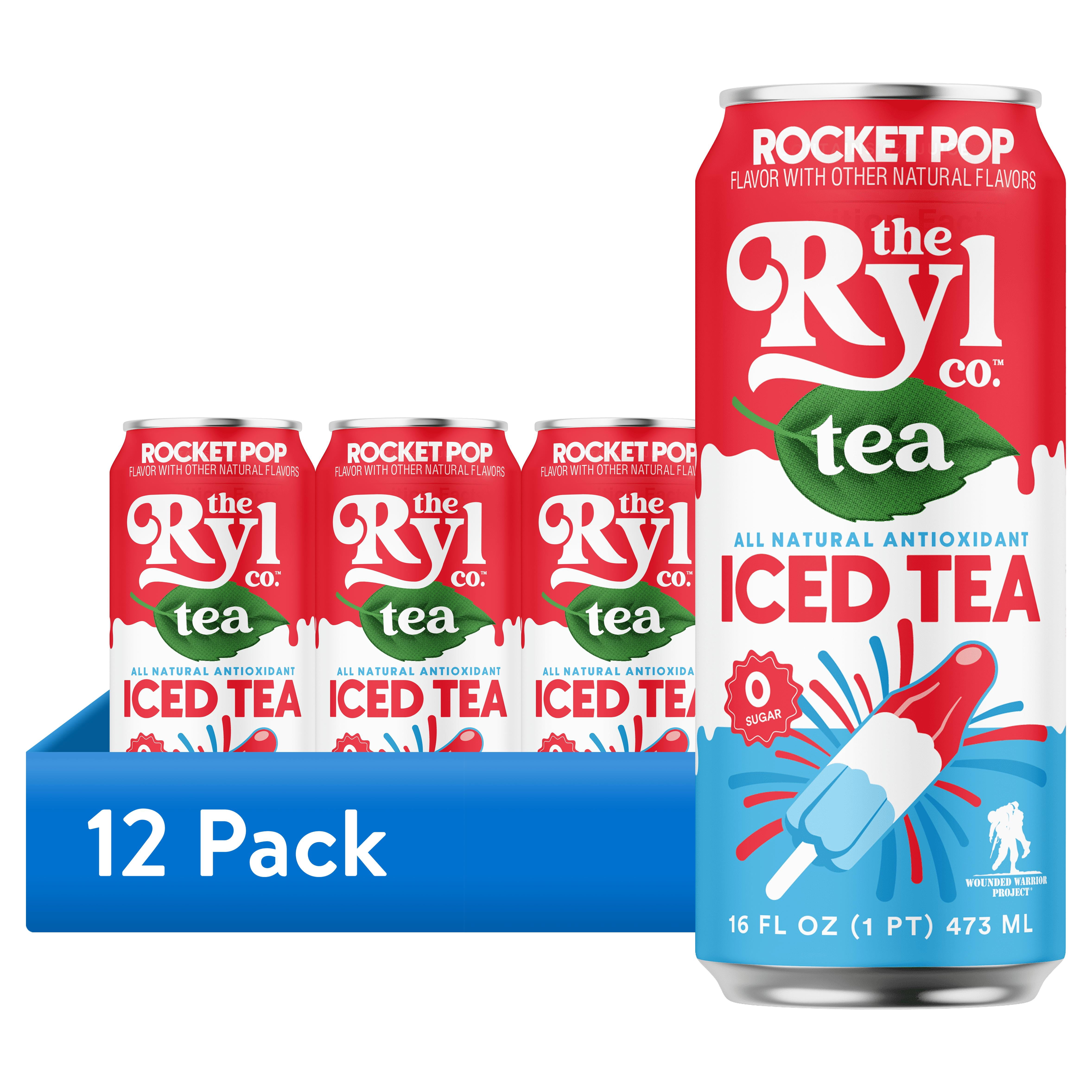 (12 pack) Ryl Iced Tea Rocket Pop, Zero Sugar Antioxidant Tea, Cherry ...