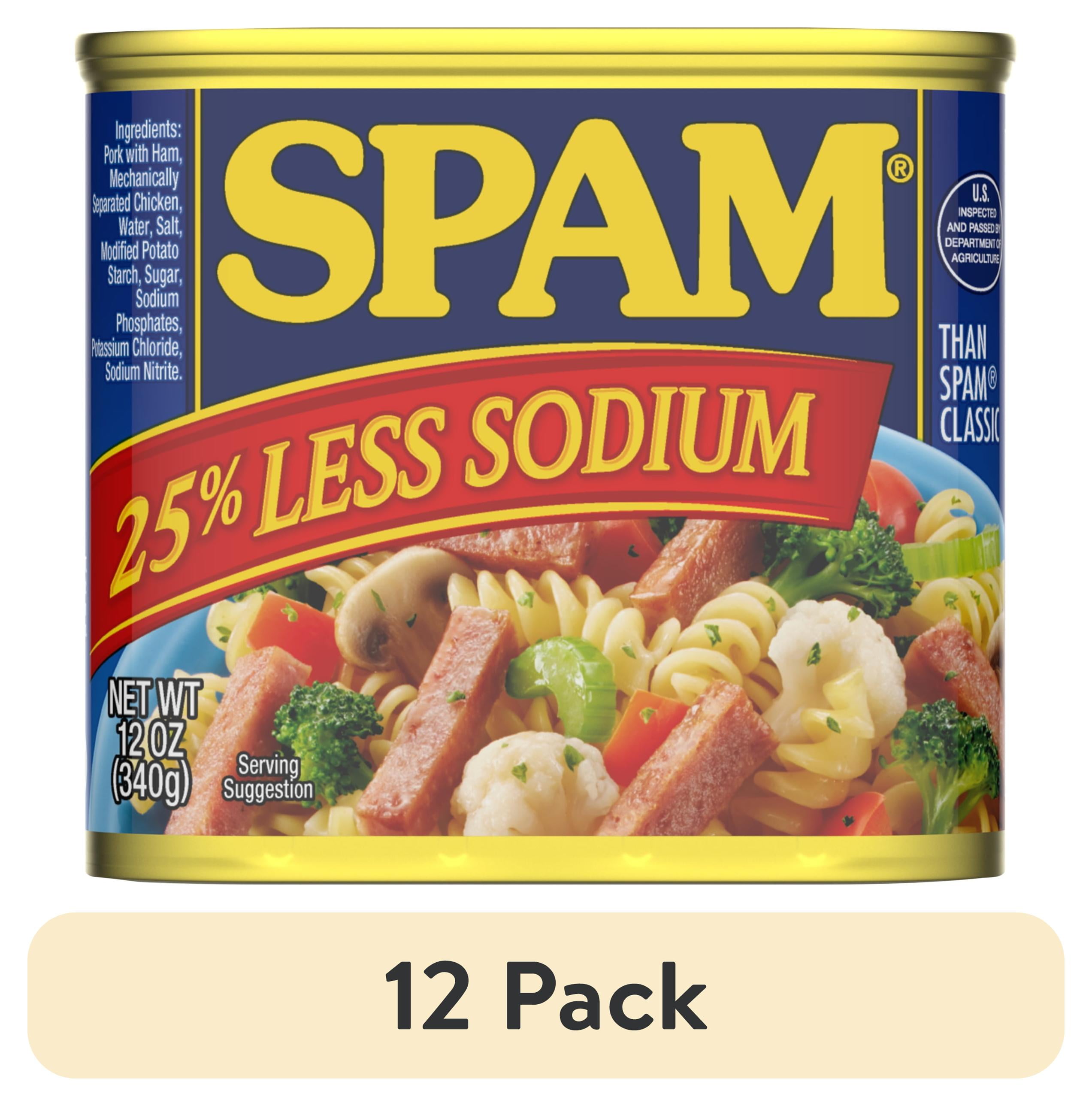 (12 pack) SPAM 25% Less Sodium, Canned Meats, 7 g Protein, Shelf-Stable ...