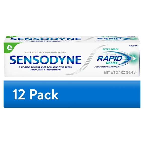 (12 pack) Sensodyne Rapid Relief Sensitive Toothpaste, Extra Fresh, 3.4 ...