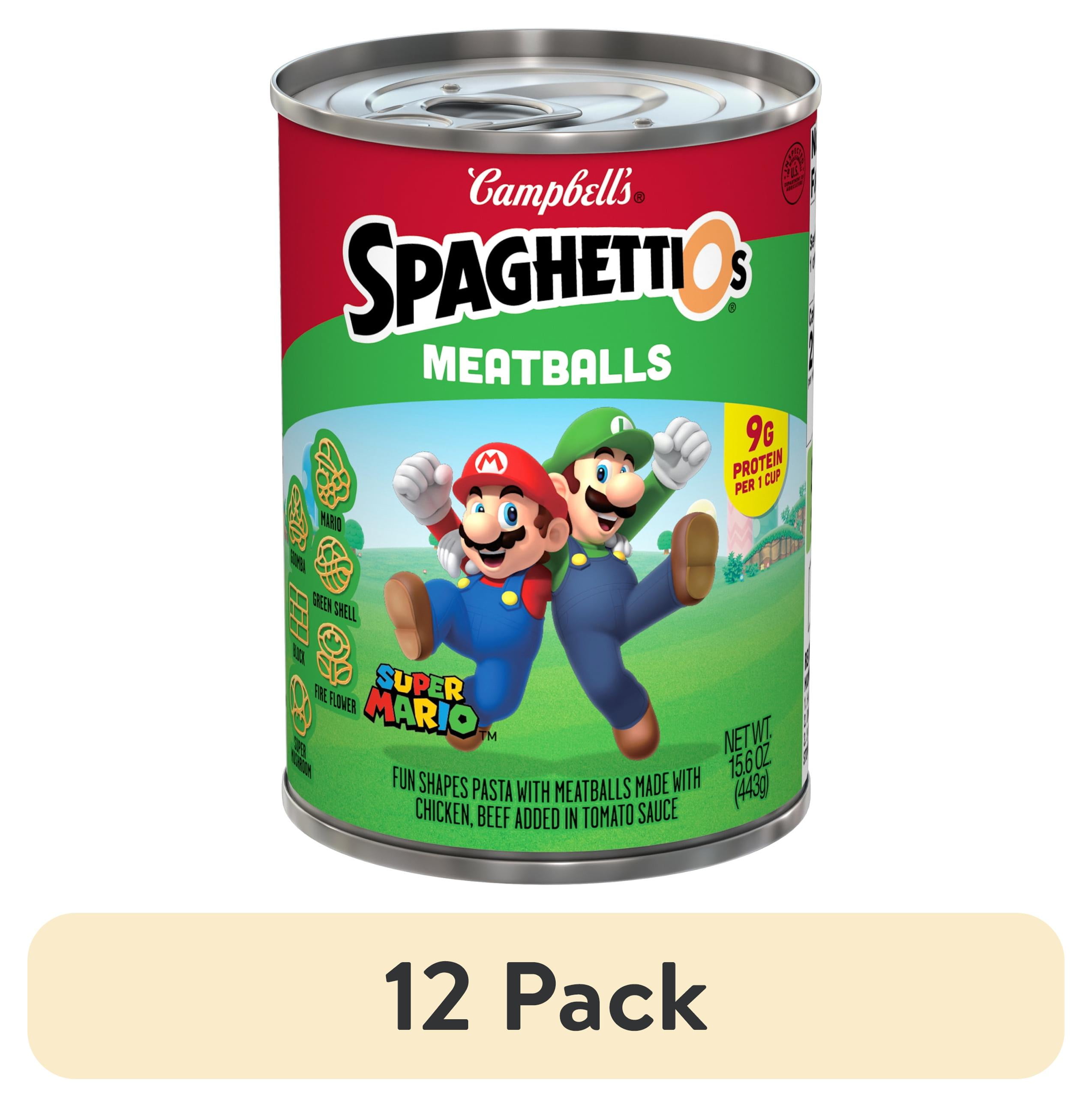 (12 pack) SpaghettiOs Super Mario Bros Canned Pasta with Meatballs, 15. ...