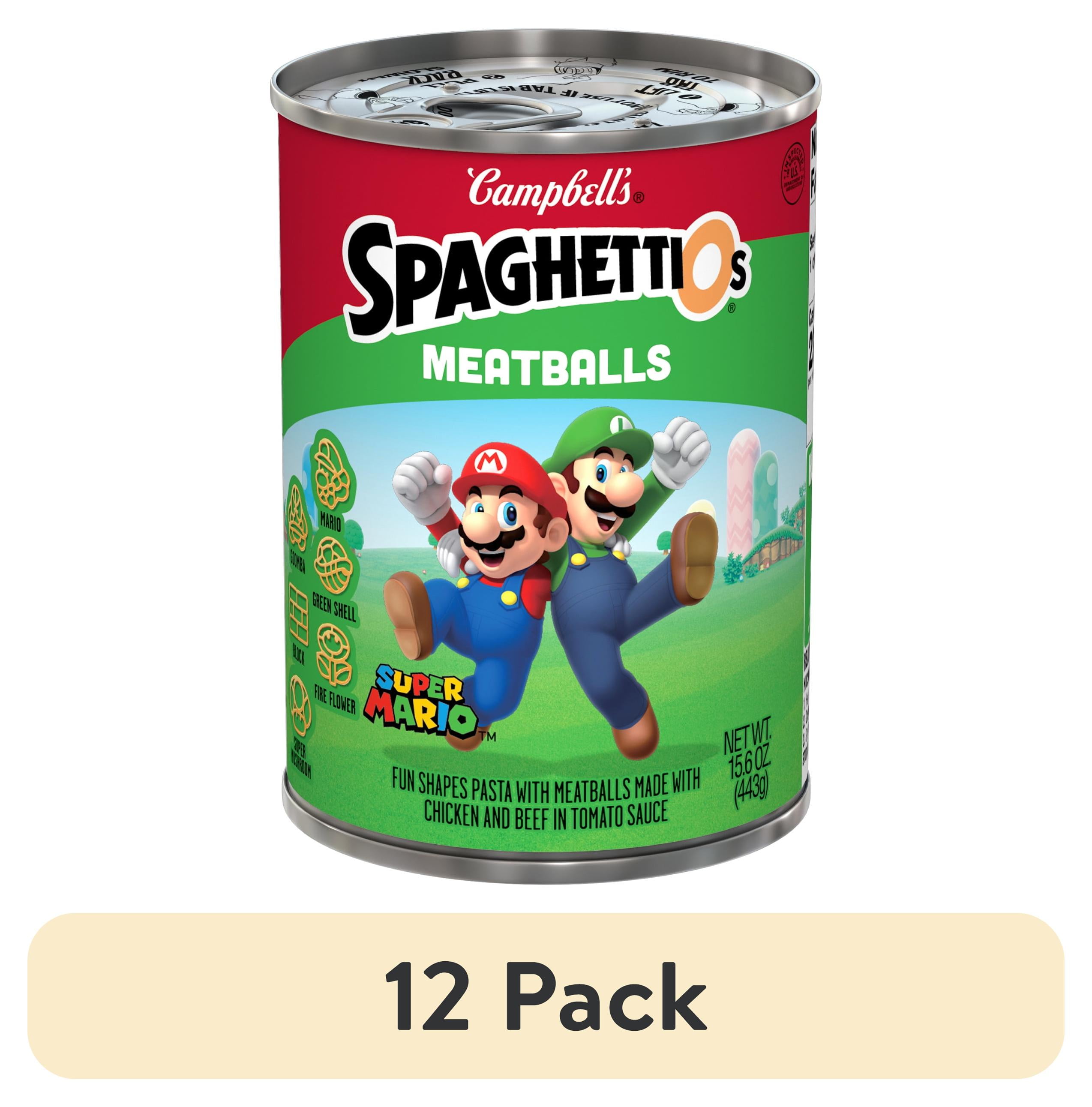 (12 pack) SpaghettiOs Super Mario Bros Canned Pasta with Meatballs, 15. ...