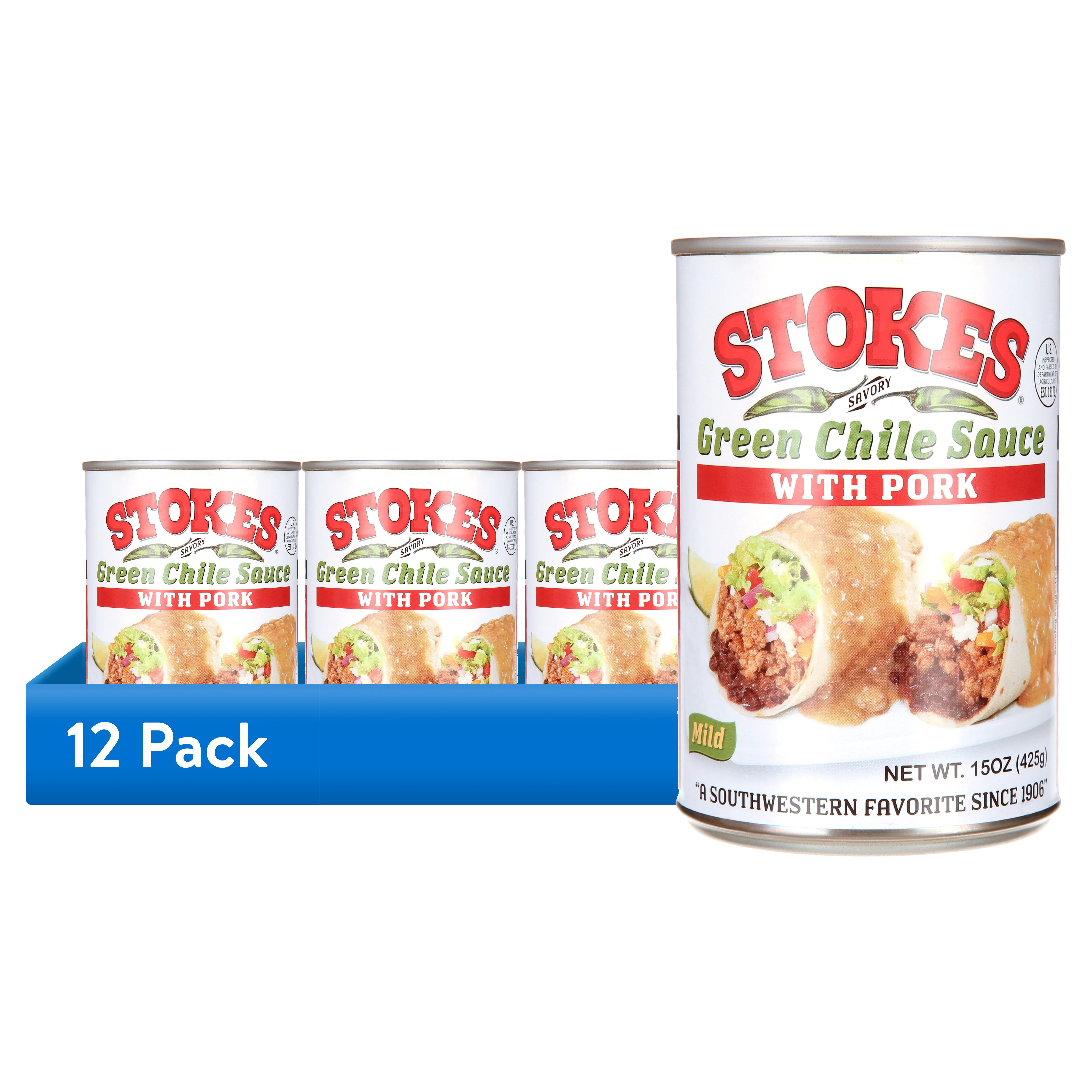 (12 pack) Stokes Green Chile Sauce with Pork, Mild, 15 oz Can - Walmart.com