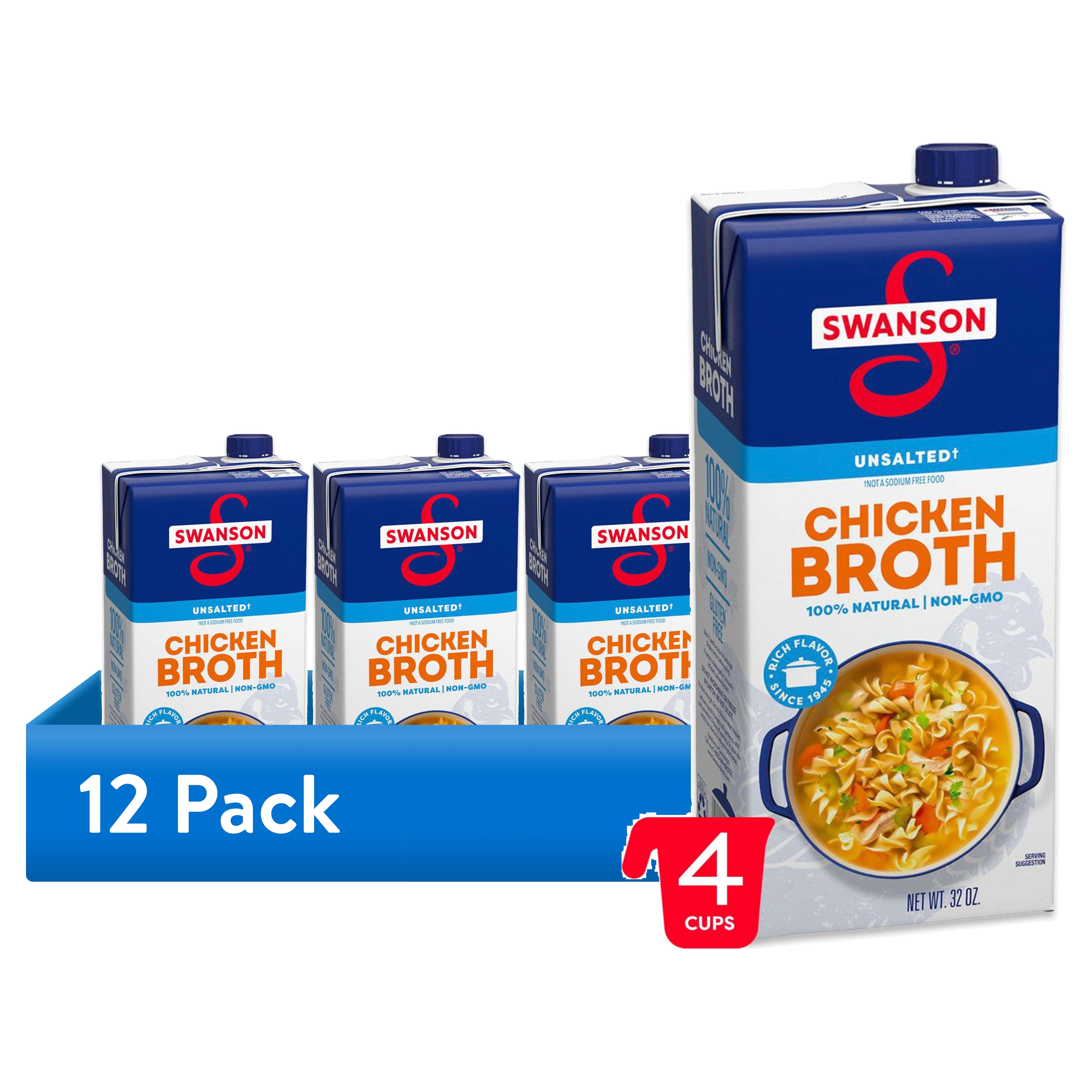 (12 pack) Swanson 100% Natural Unsalted Chicken Broth, 32 oz Carton ...